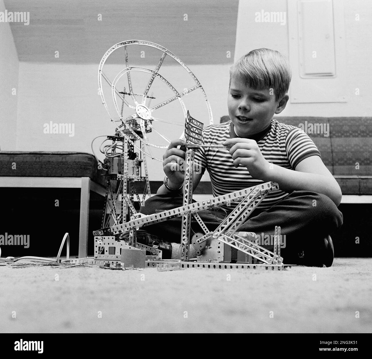 Bobby Meyers of Clifton, N. J. plays with an erector set, Feb. 20, 1961 ...
