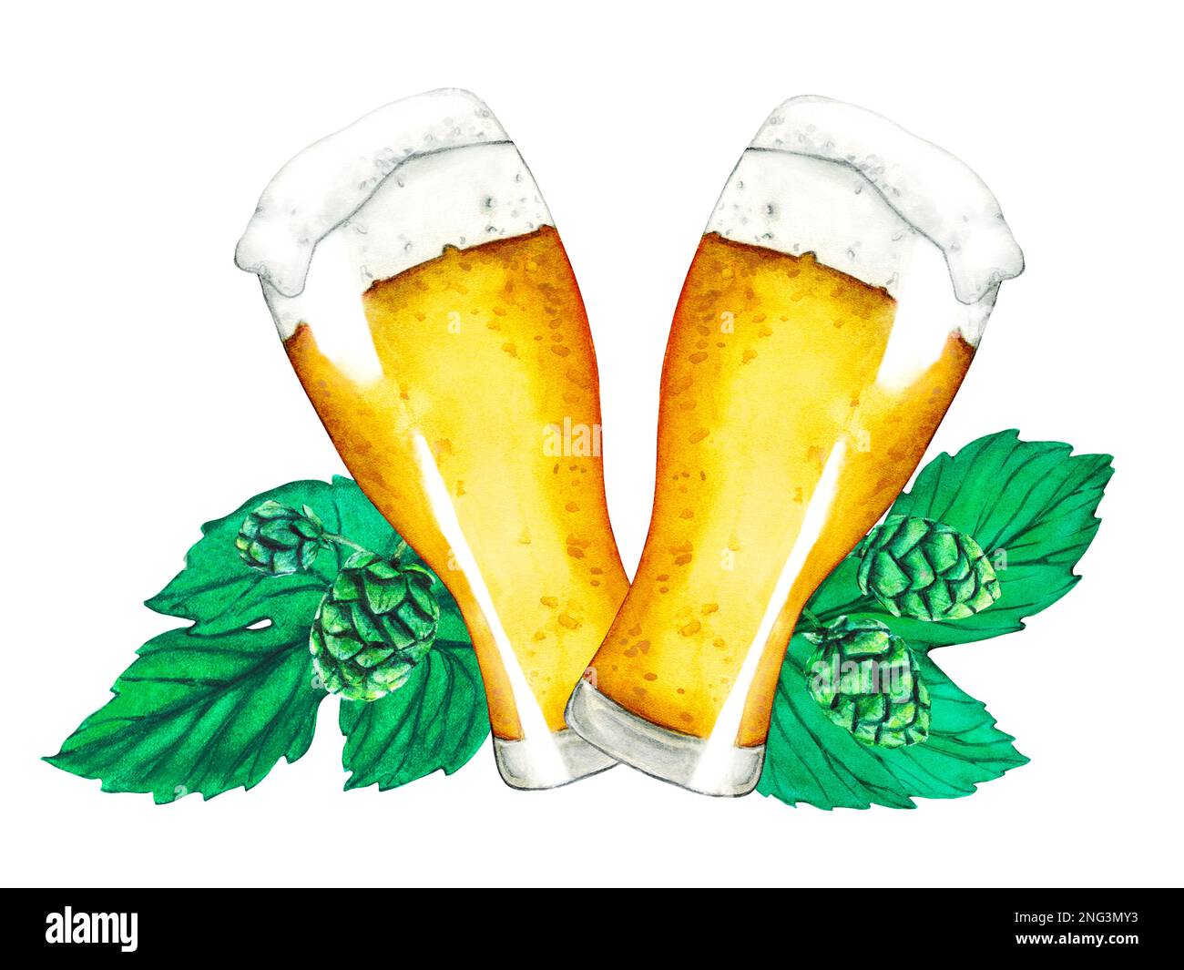 Glass of beer, hop and leaves. Watercolor beer collection Stock Photo ...
