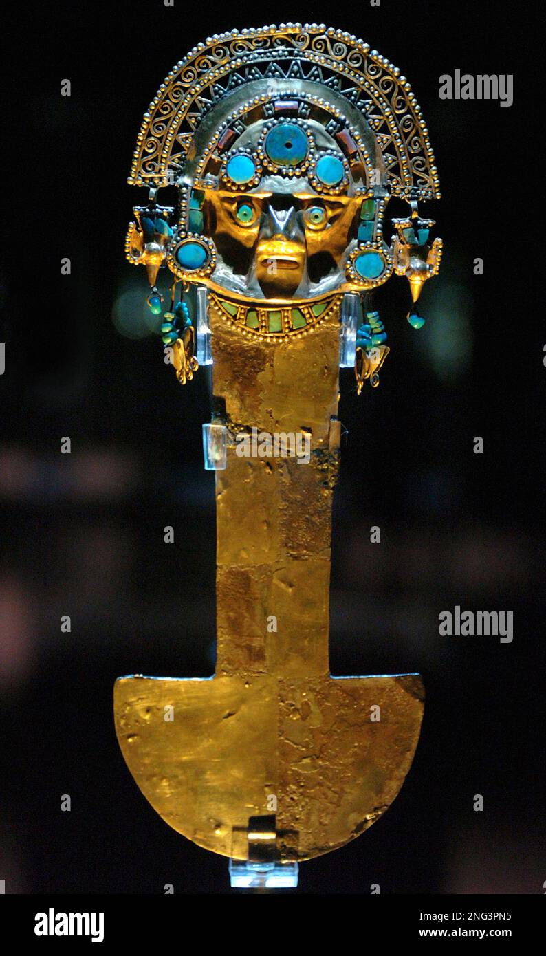 A gold Tumi, or ceremonial knife, belonging to the pre Inca Sican ...