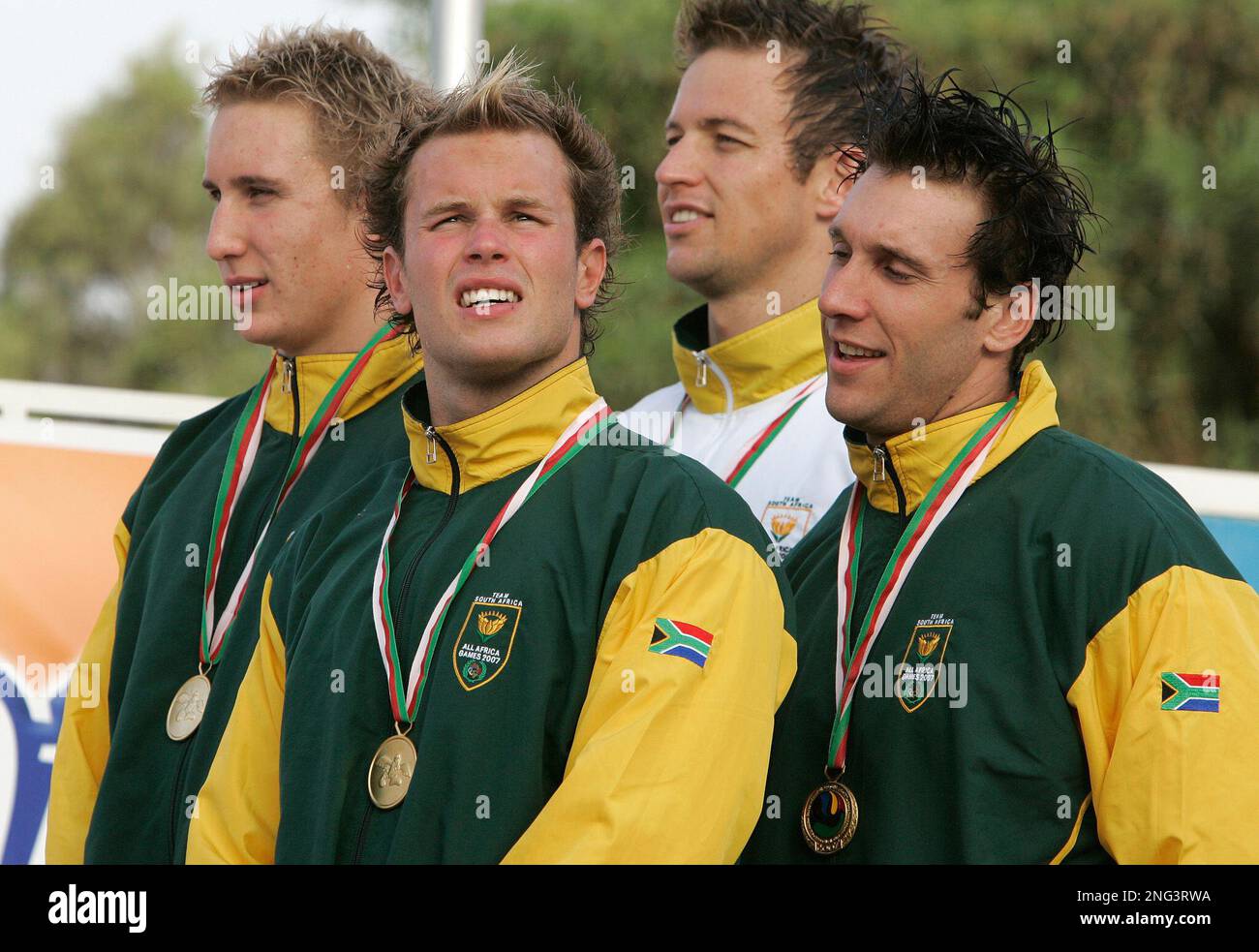 South Africa's 4x100m mens left to right, Gideon Louw, Jean Basson ...
