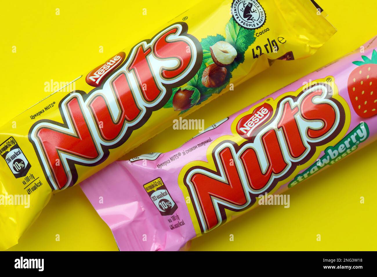 KYIV, UKRAINE - MAY 4, 2022 Nuts original chocolate bar manufactured by ...