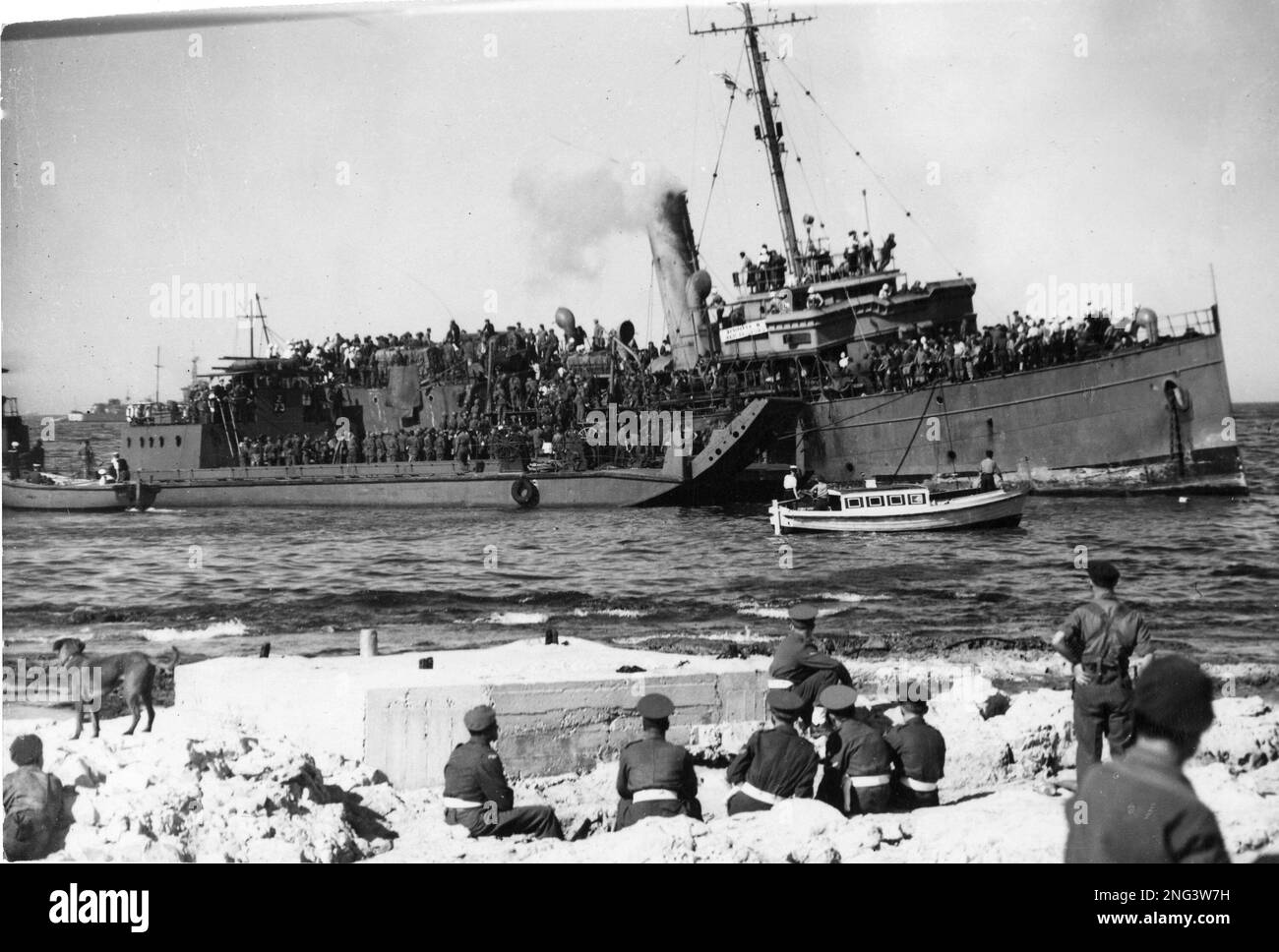 Image shows the stranded ship "Haim Arlosoroff" packed with illegal ...