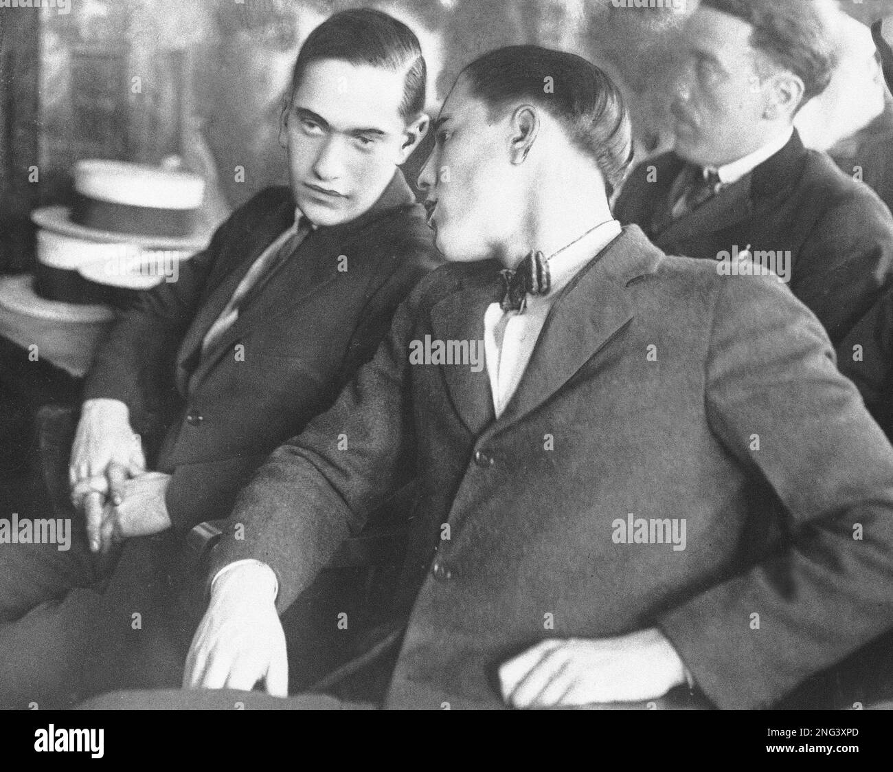 Confessed thrill-killers Richard Loeb, right, and Nathan Leopold sit in a Chicago courtroom ...