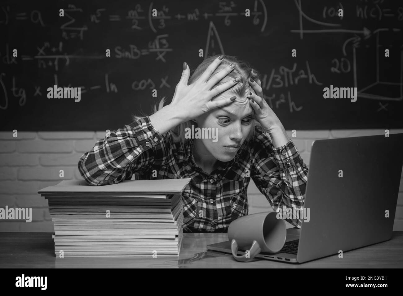 Tired stressed and depressed student female. Back to school. Portrait ...