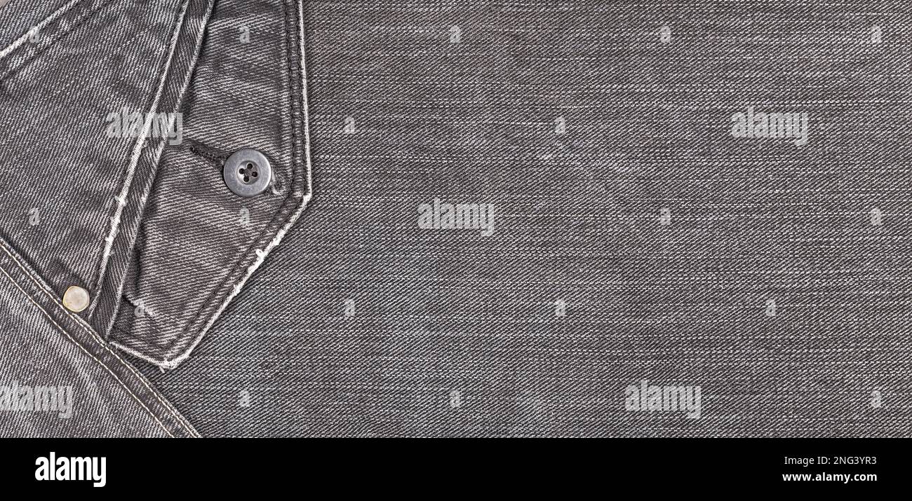 A denium gray jean closeup, banner with space for text. View of old ...