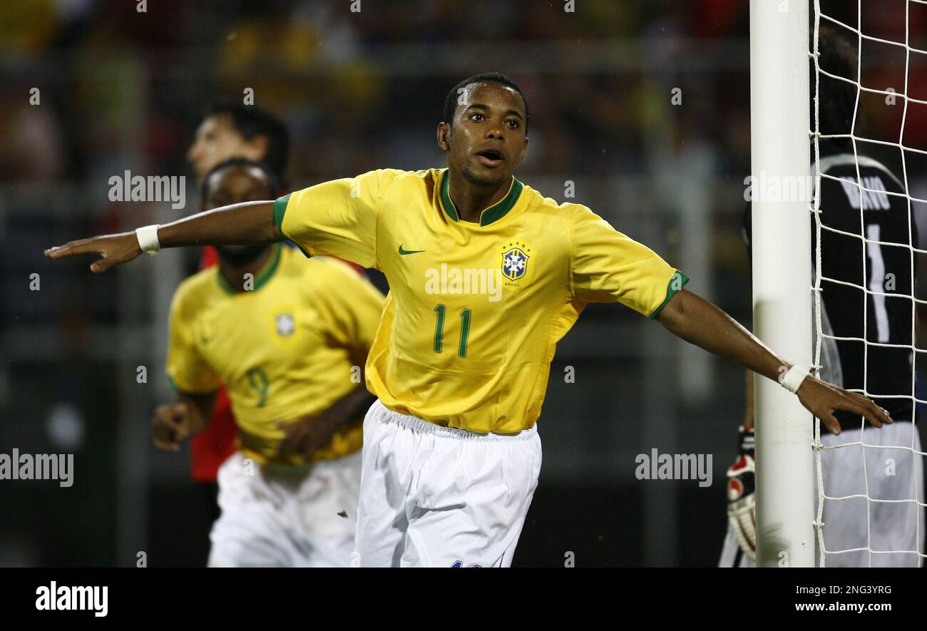 Brazil's Robinho celebrates after scoring against Chile, during a Copa ...