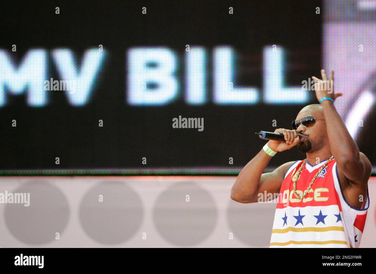 Brazil's rapper MV Bill performs at the Live Earth concert on ...