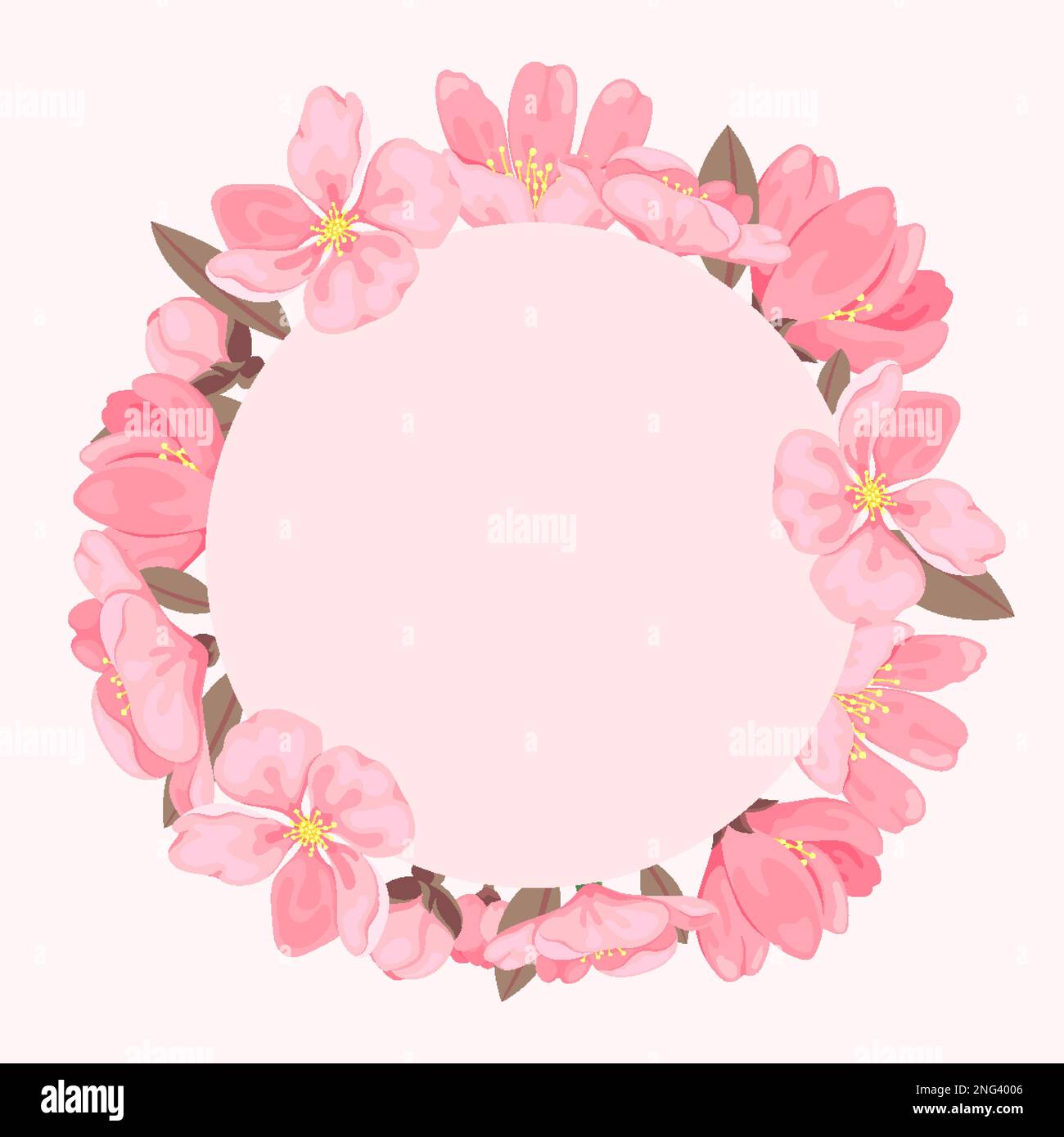 Cherry blossom round floral frame 3d pink flat. Circle bloom spring ...