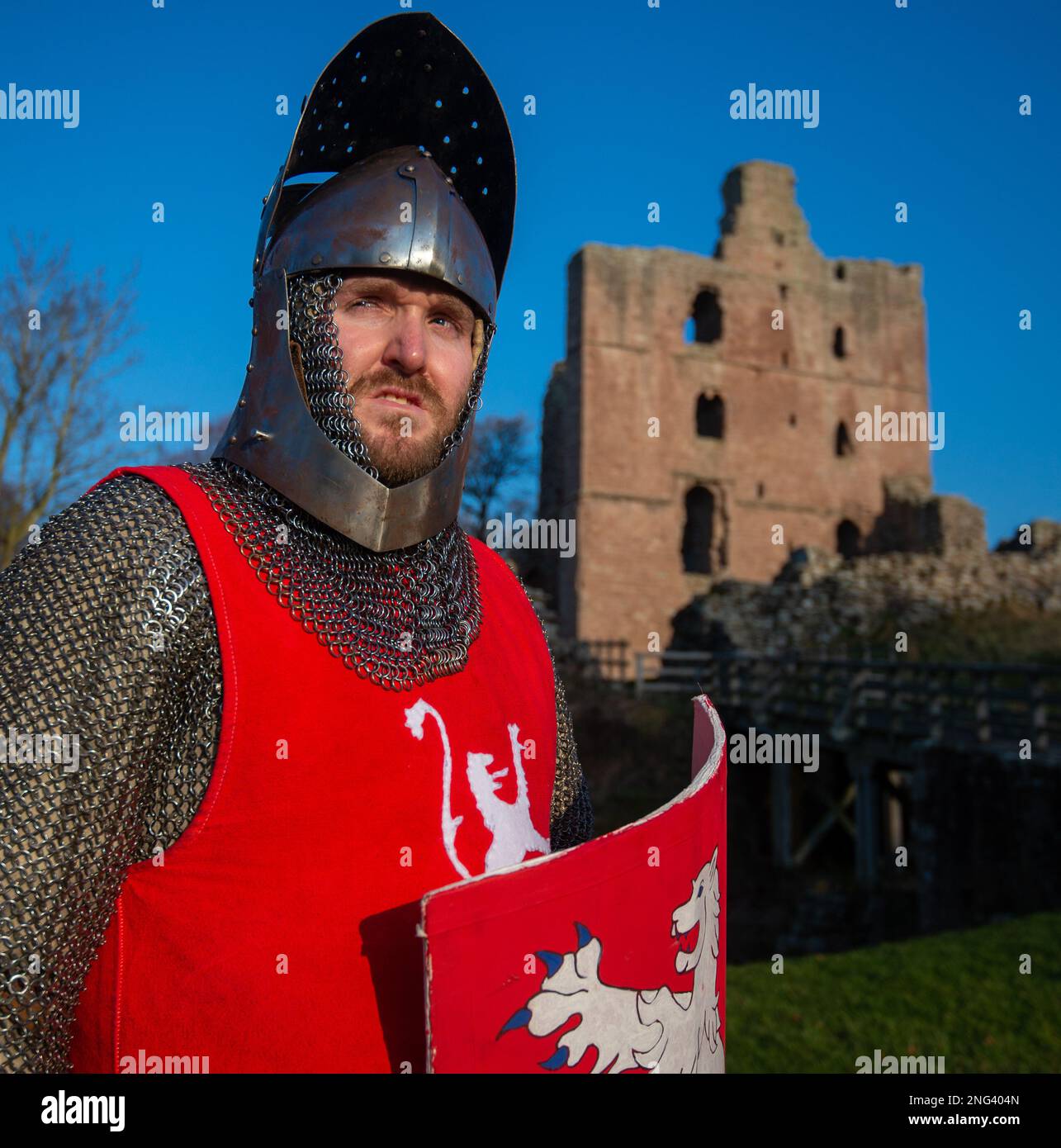 Reenactor dressed to represent Sir Thomas Gray who fought during the ...