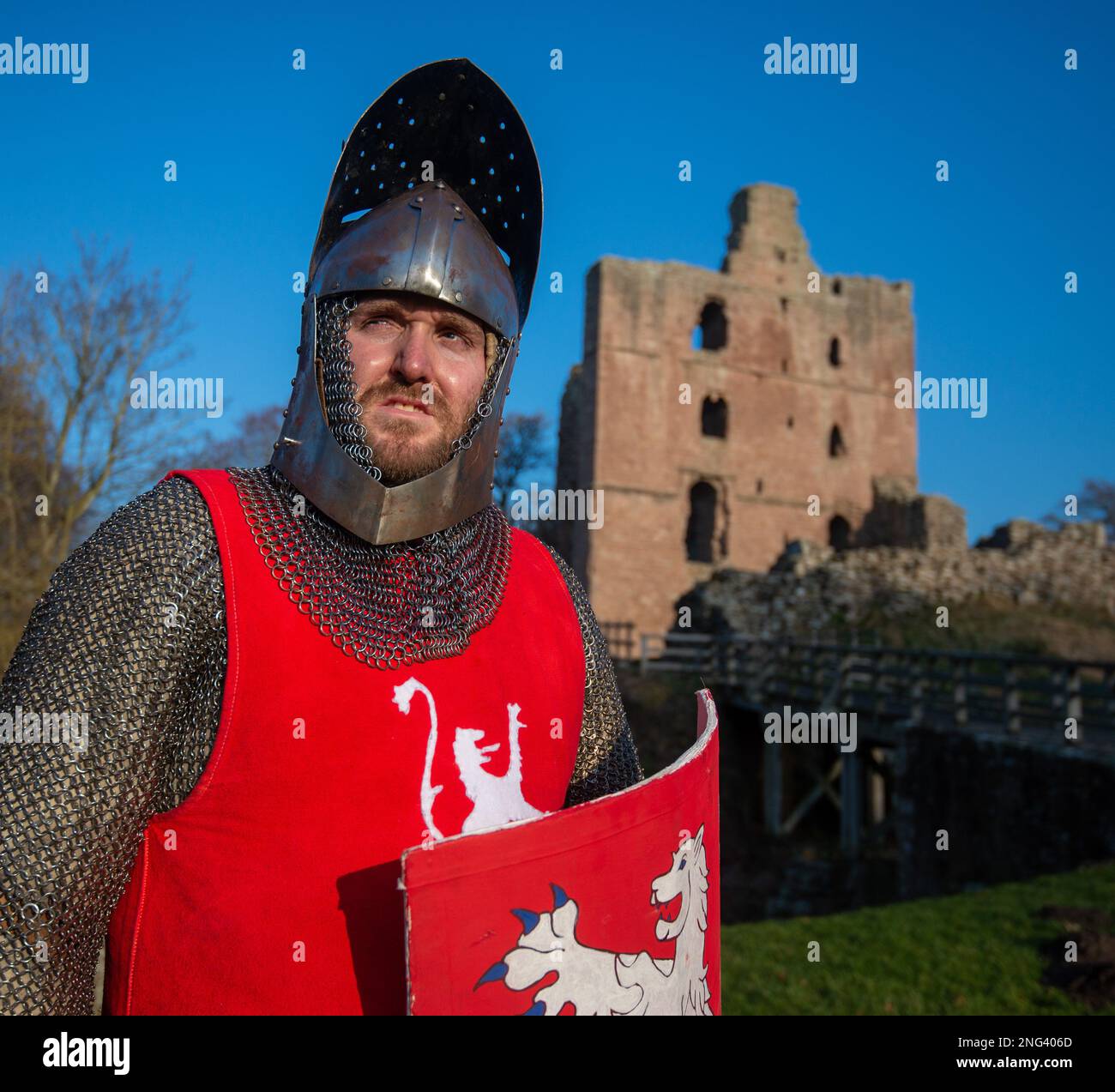 Reenactor dressed to represent Sir Thomas Gray who fought during the ...