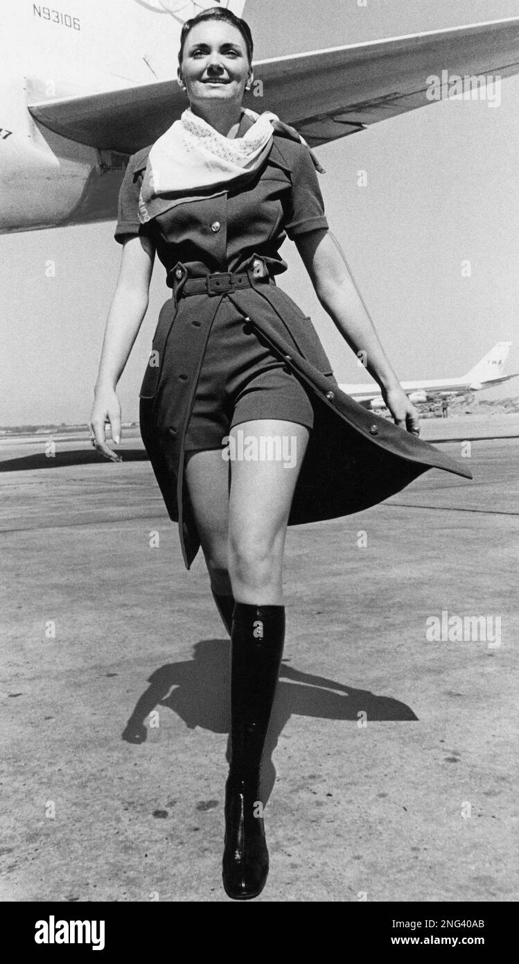 The new " mini-pants " uniform for TWA stewardesses, which show more ...