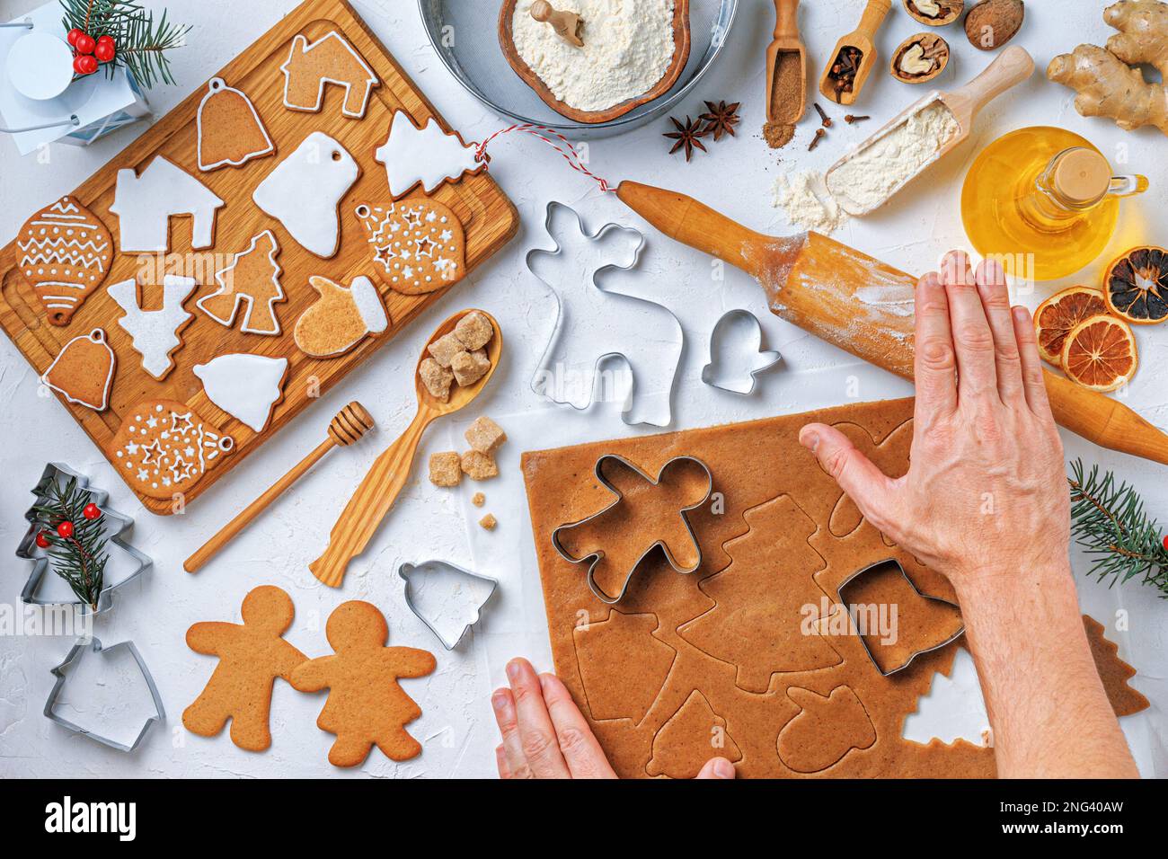 Christmas gingerbread different shaped with ingredients for gingerbread ...
