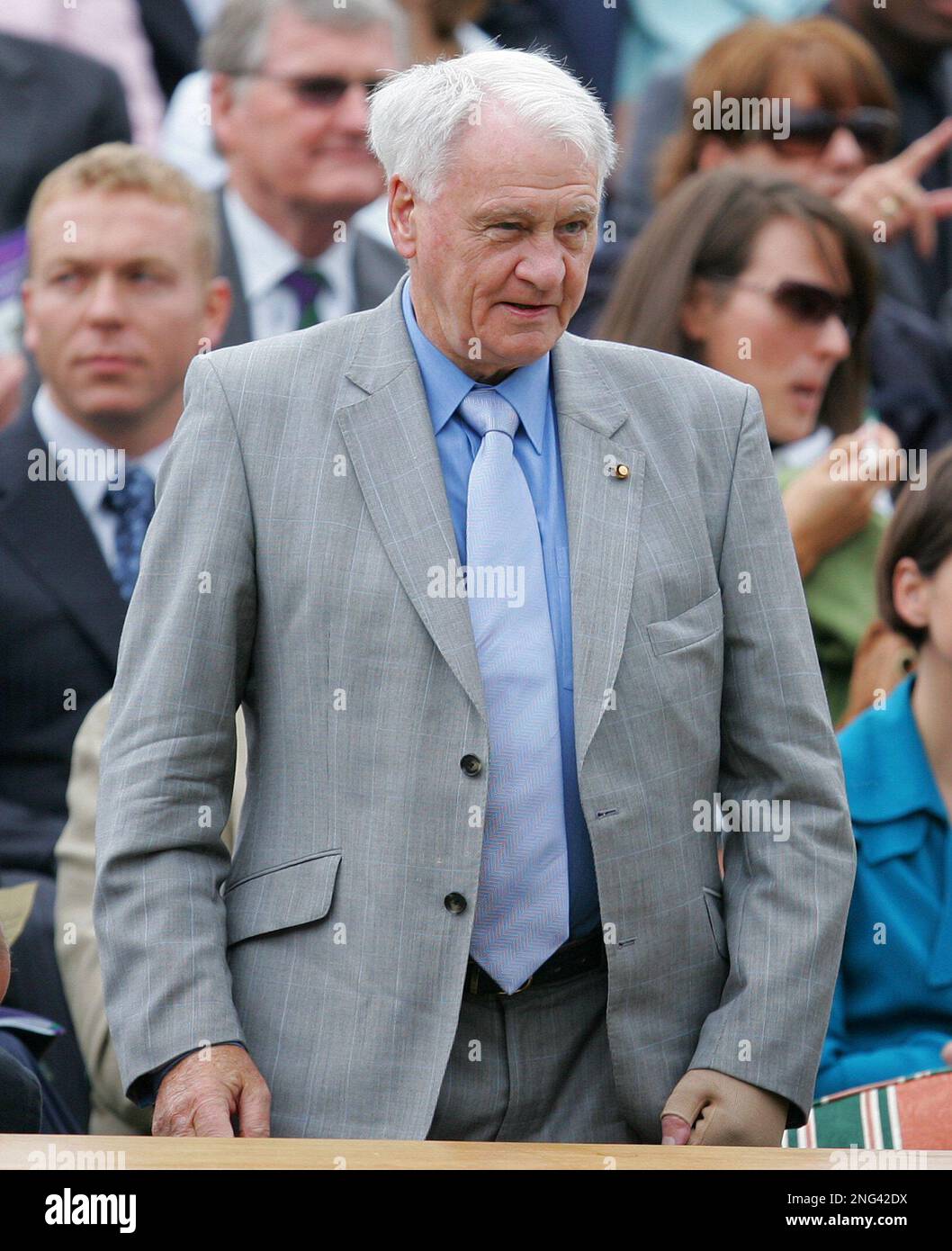 Bobby Robson, a former England national soccer team manager, stands in ...
