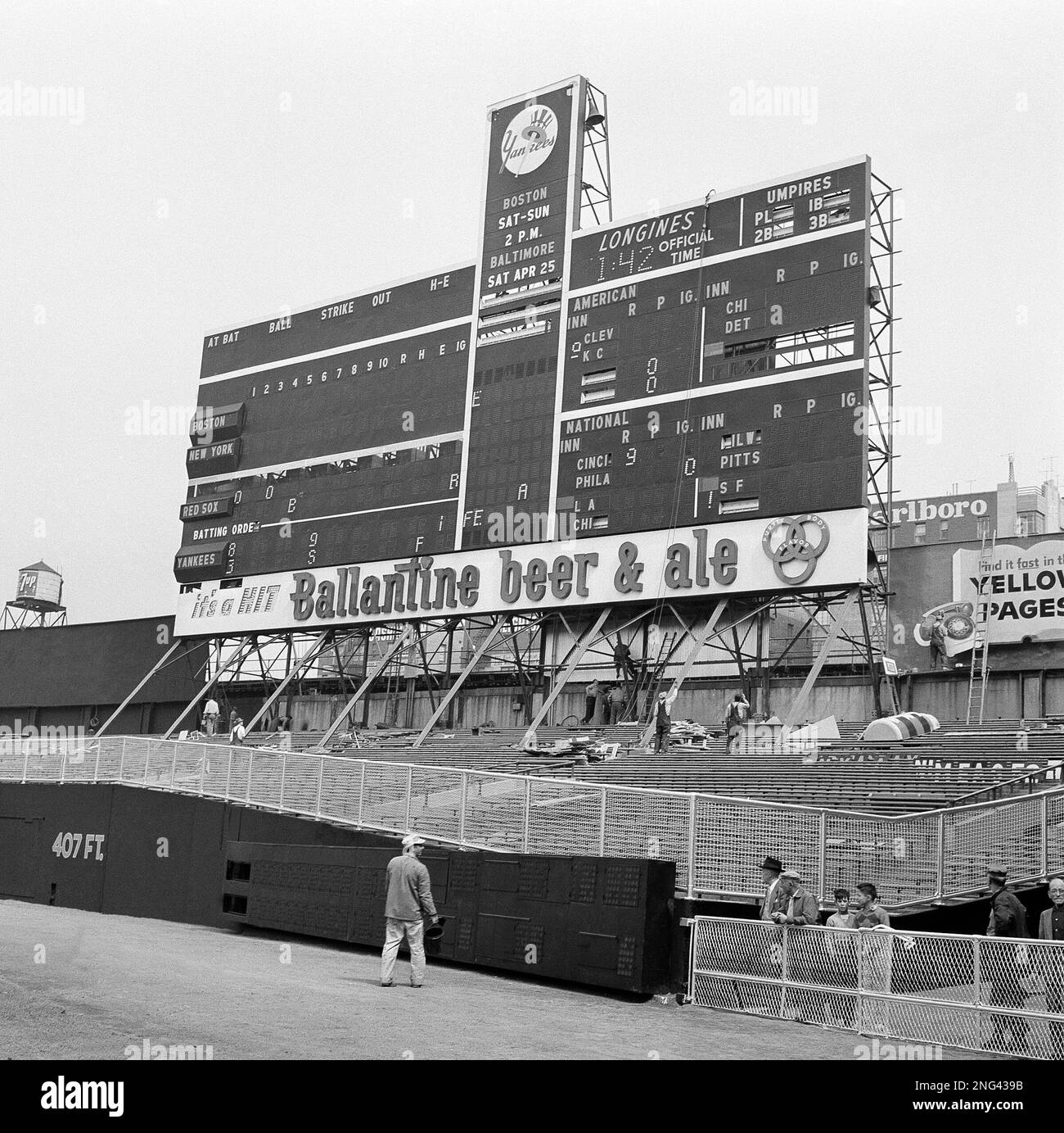 The new scoreboard at Yankee Stadium, NYC, April 9, 1959. (AP Photo ...