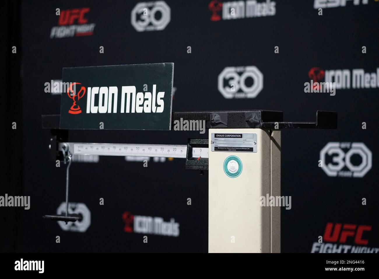 LAS VEGAS, NV - FEBRUARY 17: The UFC official weigh-in scale ahead of ...