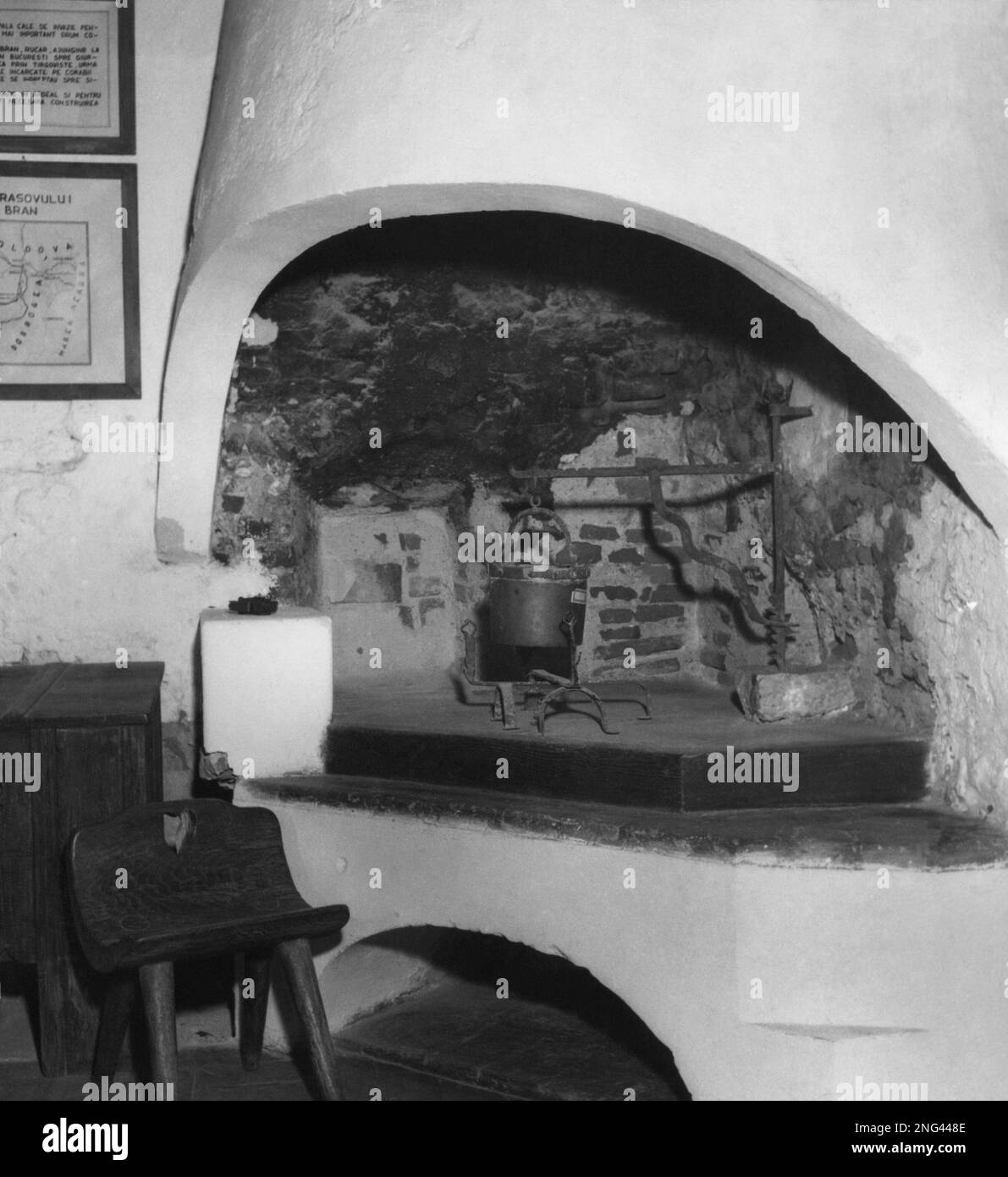 An early seventeenth century fireplace is shown at the Bran Castle in ...