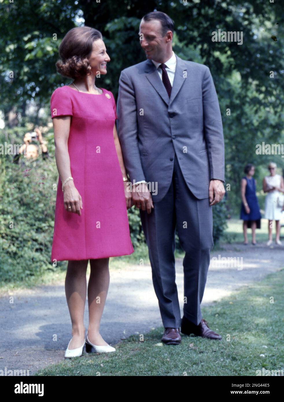 Norwegian Crown Prince Harald is pictured in a park with his fiancee ...