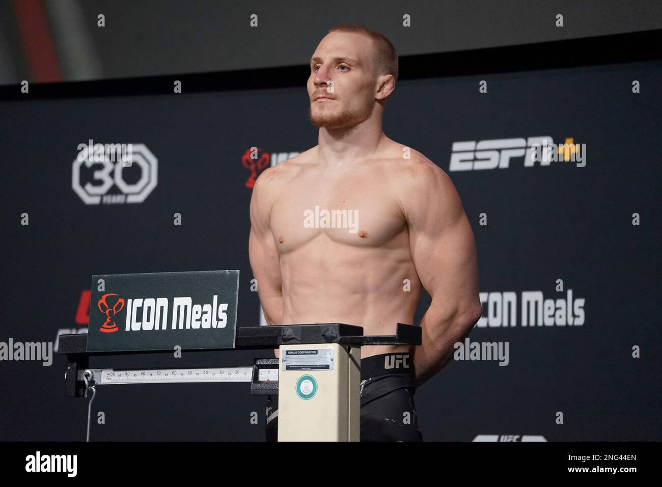 LAS VEGAS, NV - FEBRUARY 17: AJ Fletcher weighs in ahead of their UFC ...