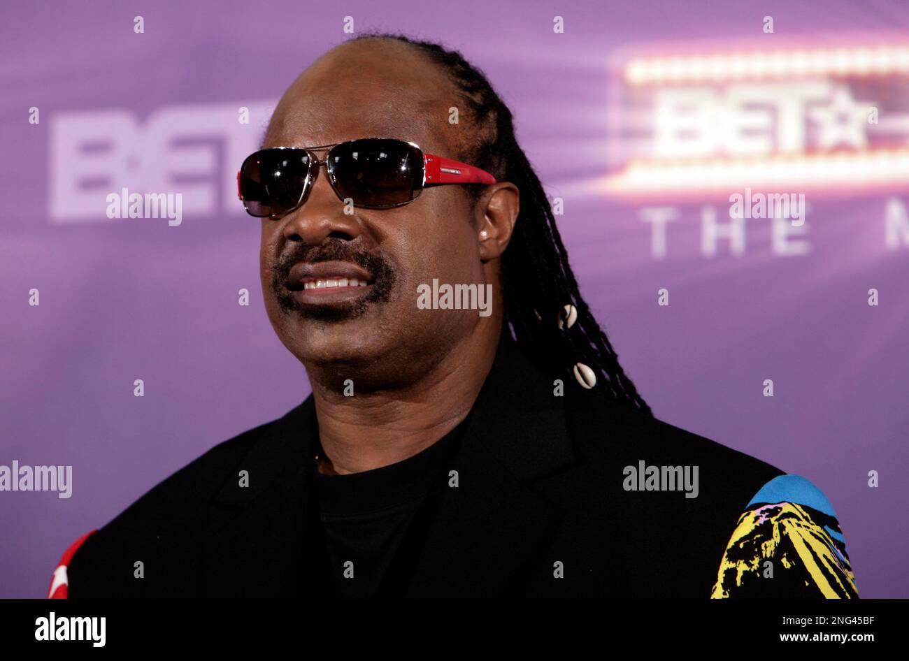 Stevie Wonder poses backstage at the 7th annual BET Awards Tuesday ...