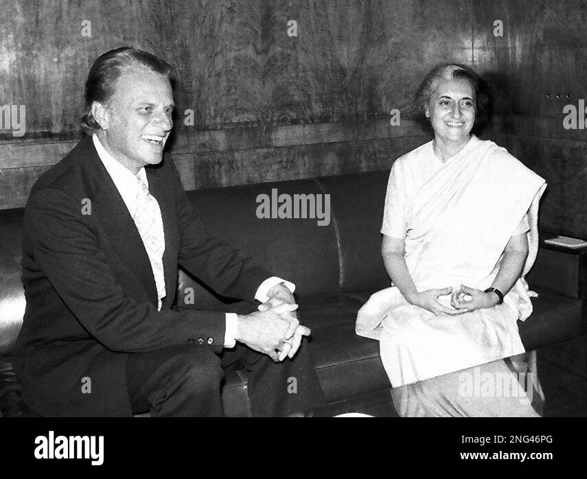 The Rev. Billy Graham, left, sits with Indian Prime Minister Indira ...