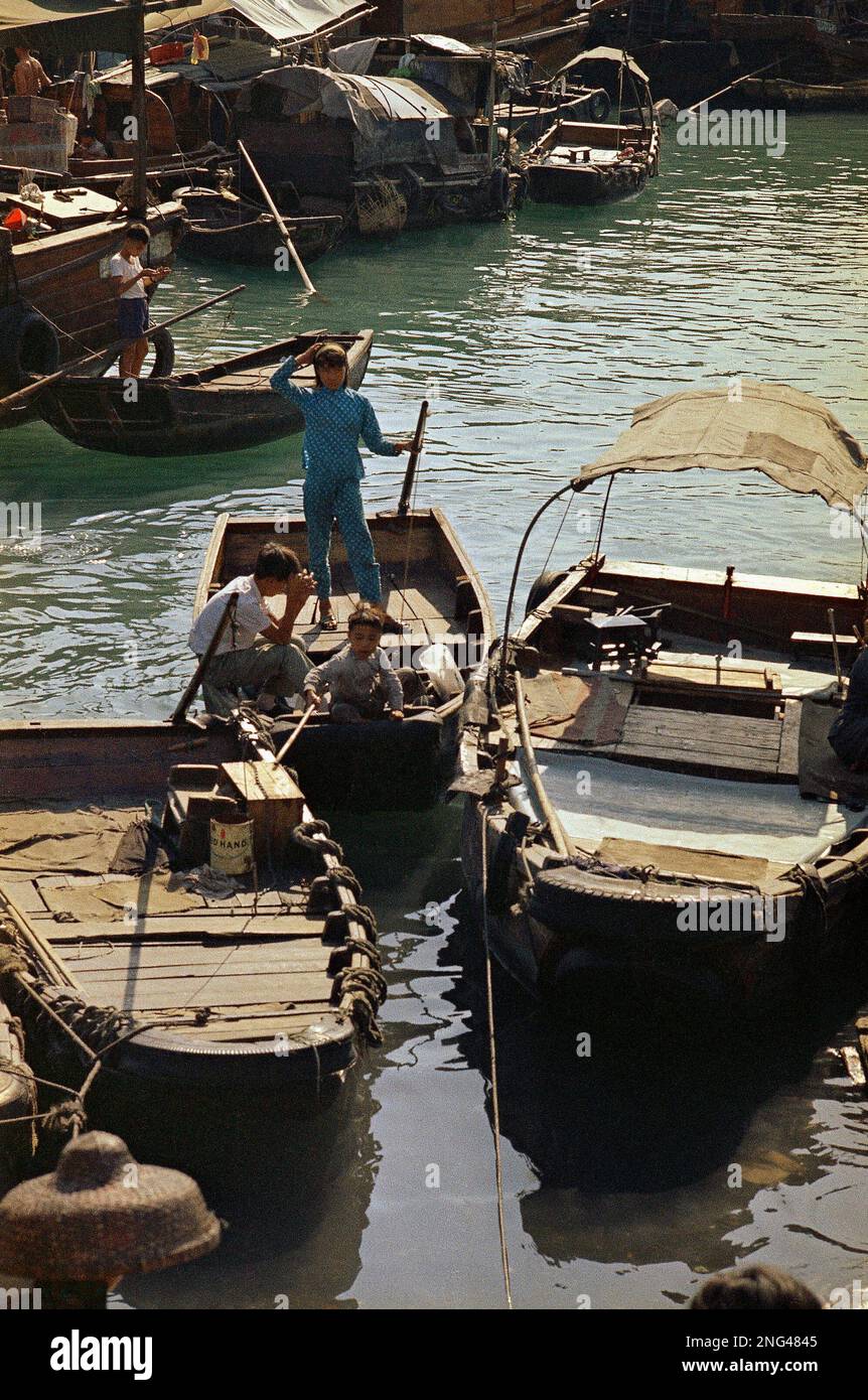 View of Aberdeen, the floating village of Hong Kong, where thousands of ...
