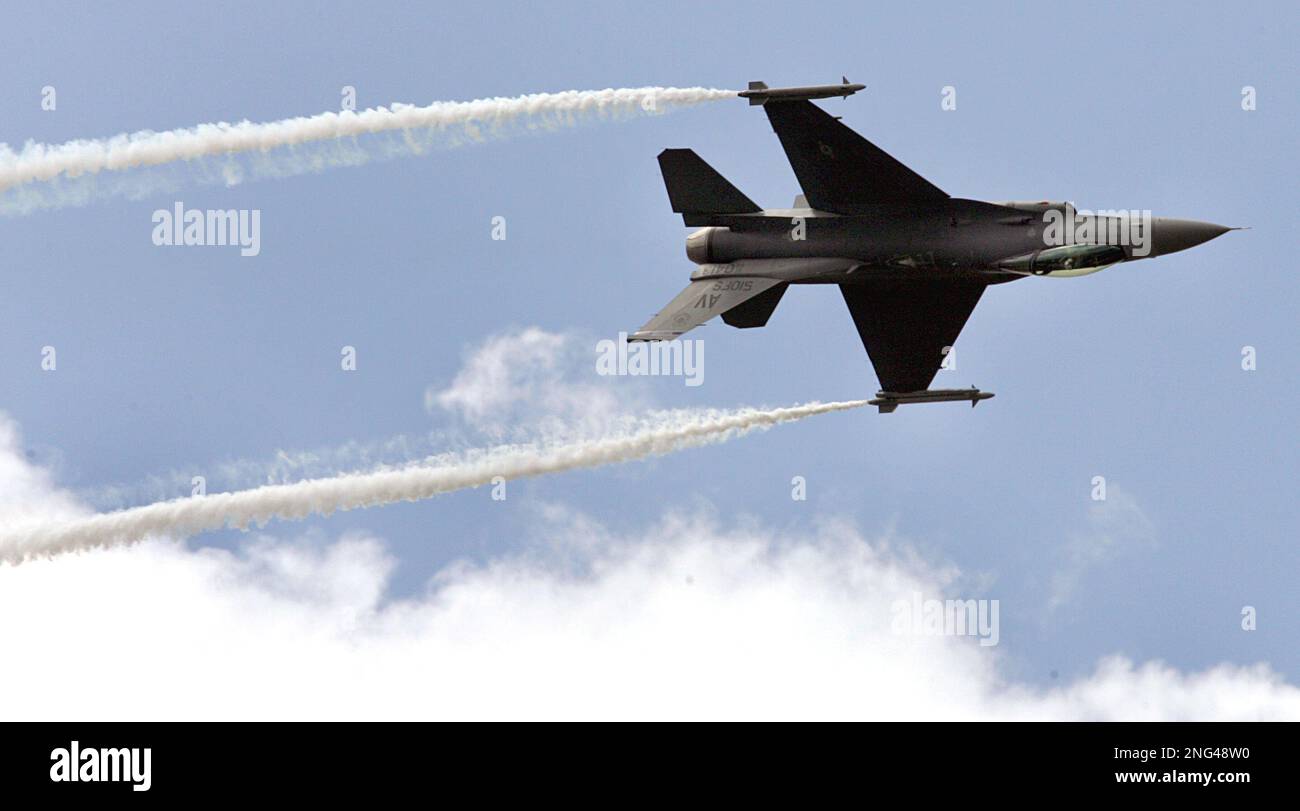 A U.S. Air Force Lockheed Martin made F16 jet fighter flies upside down ...