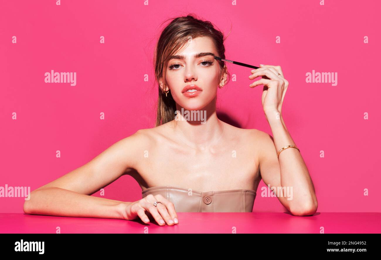 Modeling brows, gorgeous charming lady with beauty face, healthy clear ...