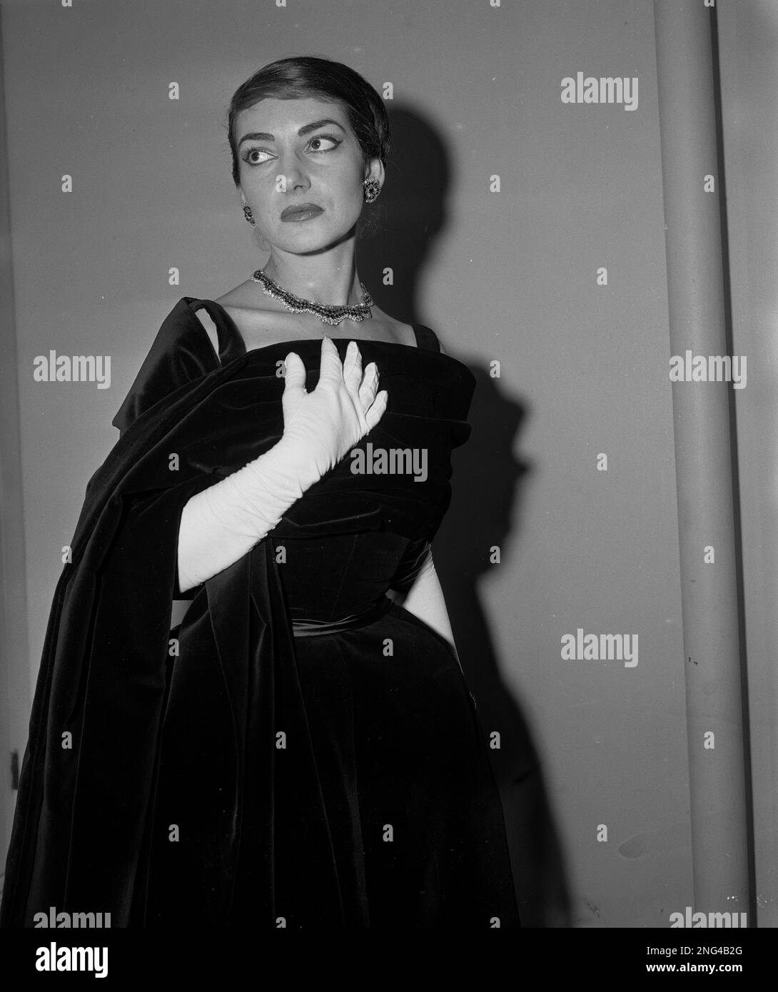 Opera soprano Maria Callas stands in the wings of Chicago's Civic Opera ...