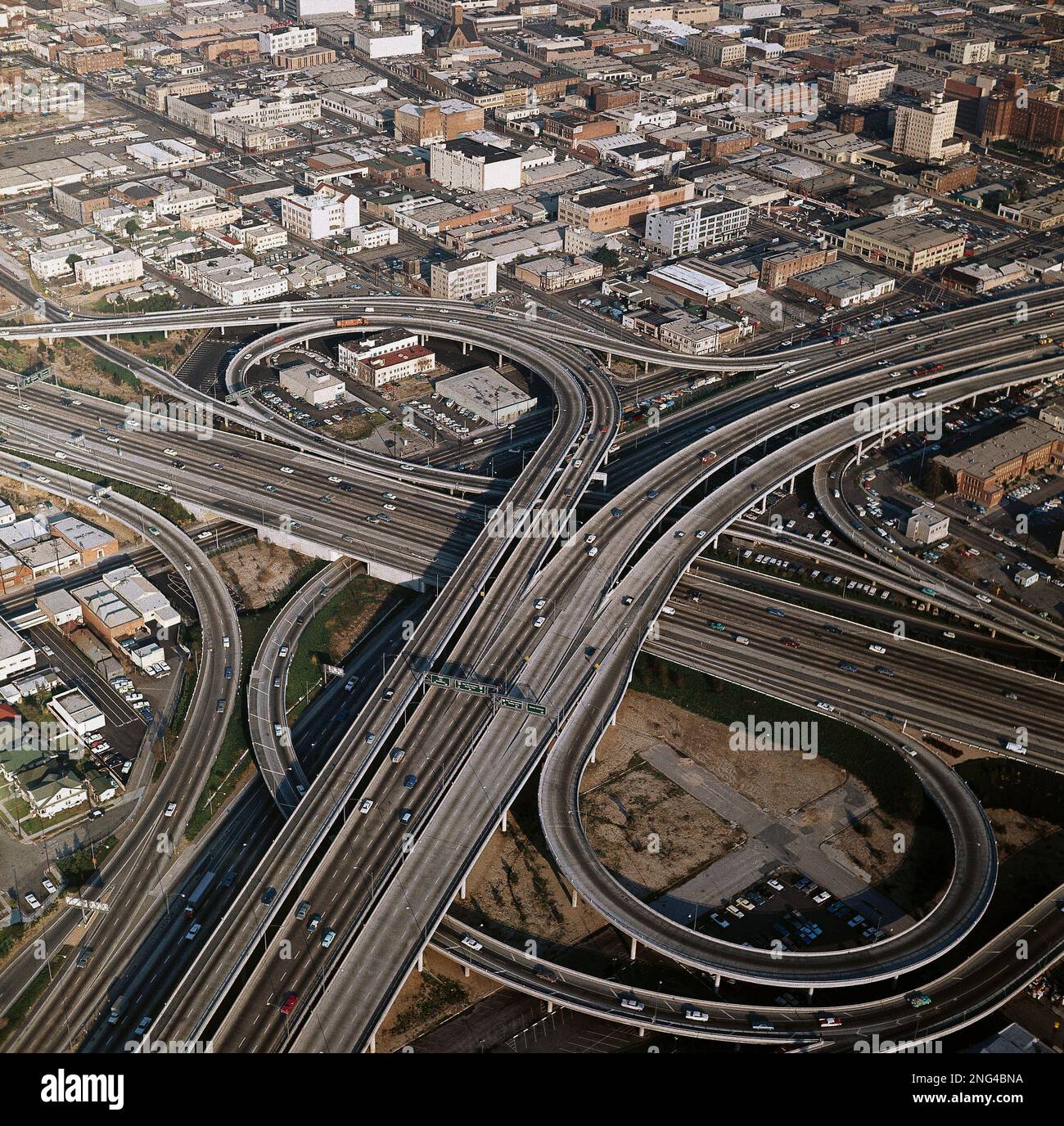 This aerial view of Los Angeles, Calif., shows a portion of the freeway ...