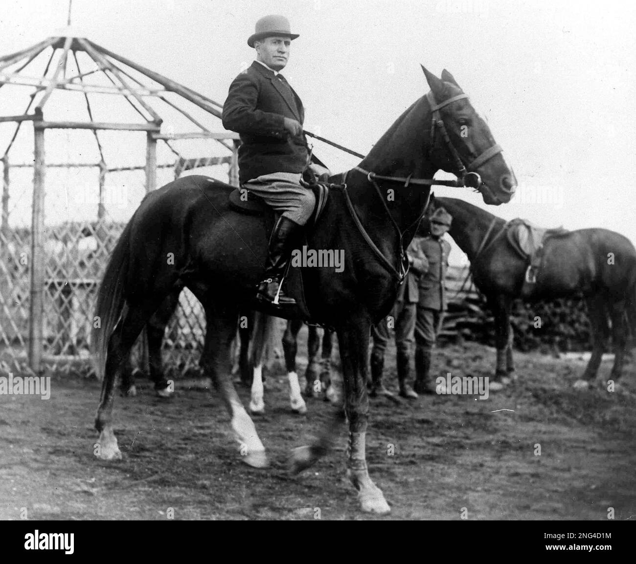 Italian Premier and dictator Benito Mussolini on horseback, in the ...