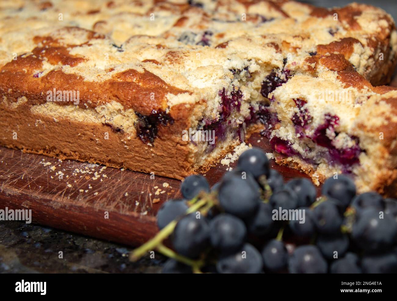 Classic black grape cake (Isabel burgundy variety) known as "cuca de ...