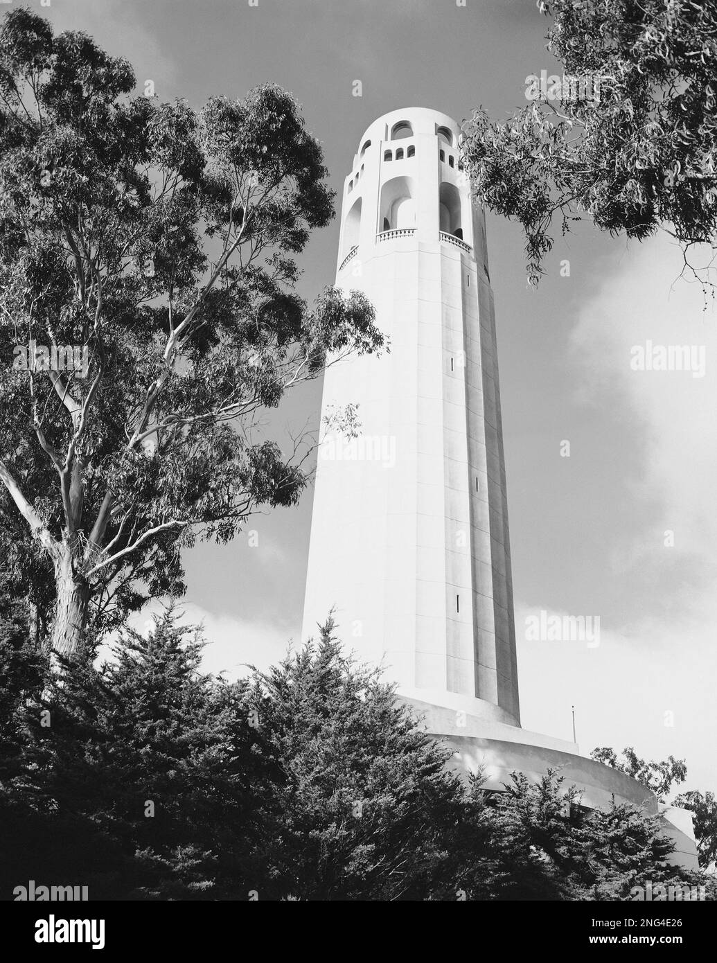 The Coit Tower stands atop Telegraph Hill in San Francisco, its glass ...