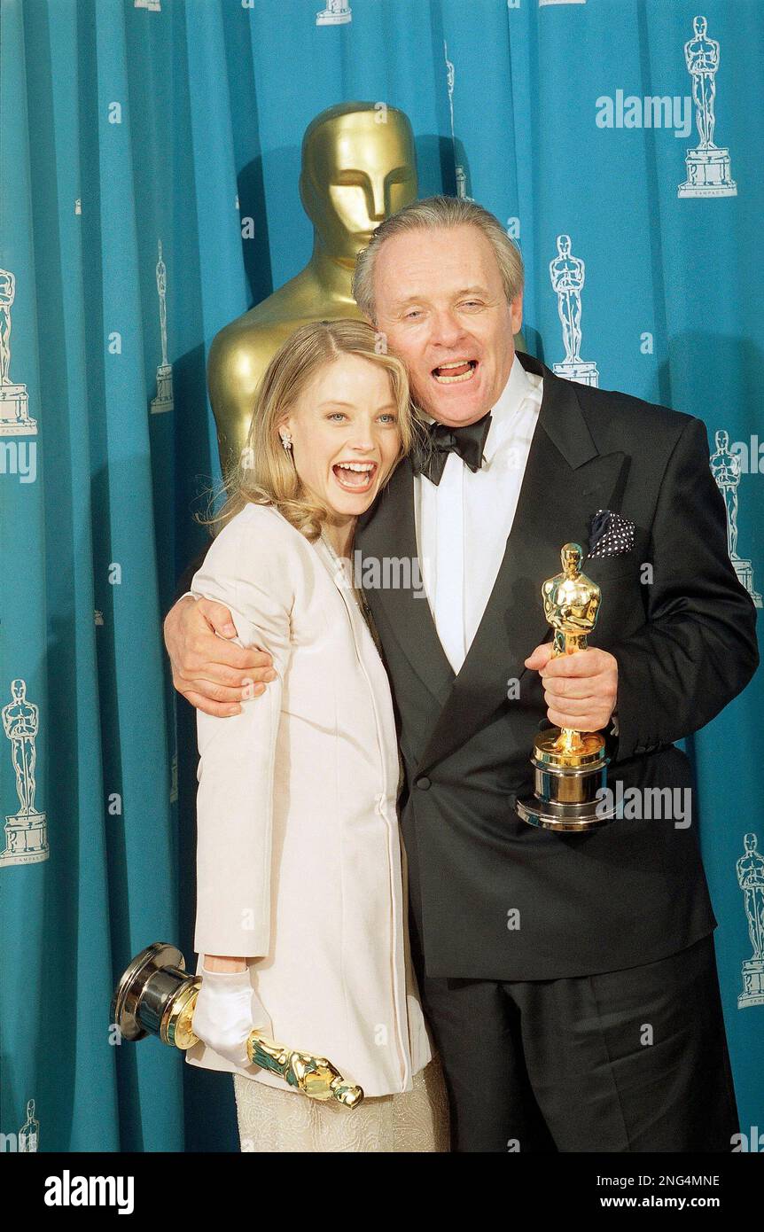 Jodie Foster, left, and Anthony Hopkins laugh as the pose for ...