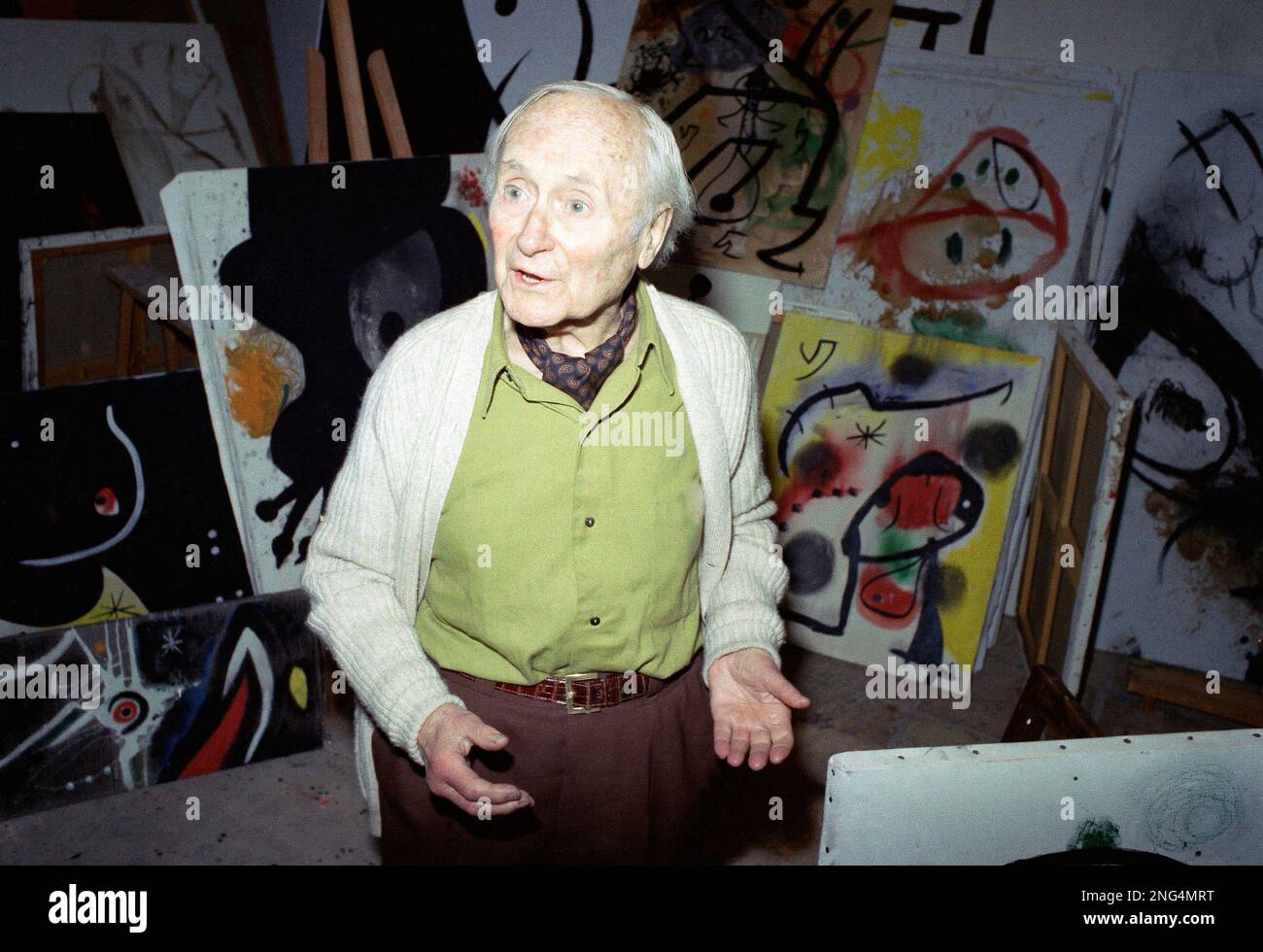 Spanish artist Joan Miro is shown on his 85th birthday in his studio at ...