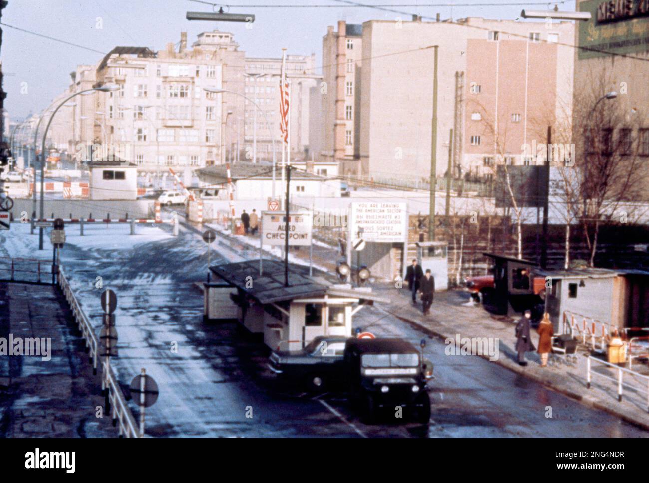 The Berlin sector border crossing is seen from the West Berlin side ...