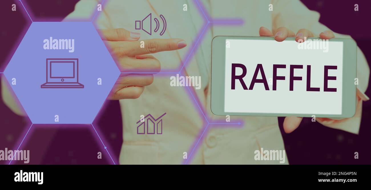 Sign displaying Raffle. Business approach means of raising money by ...