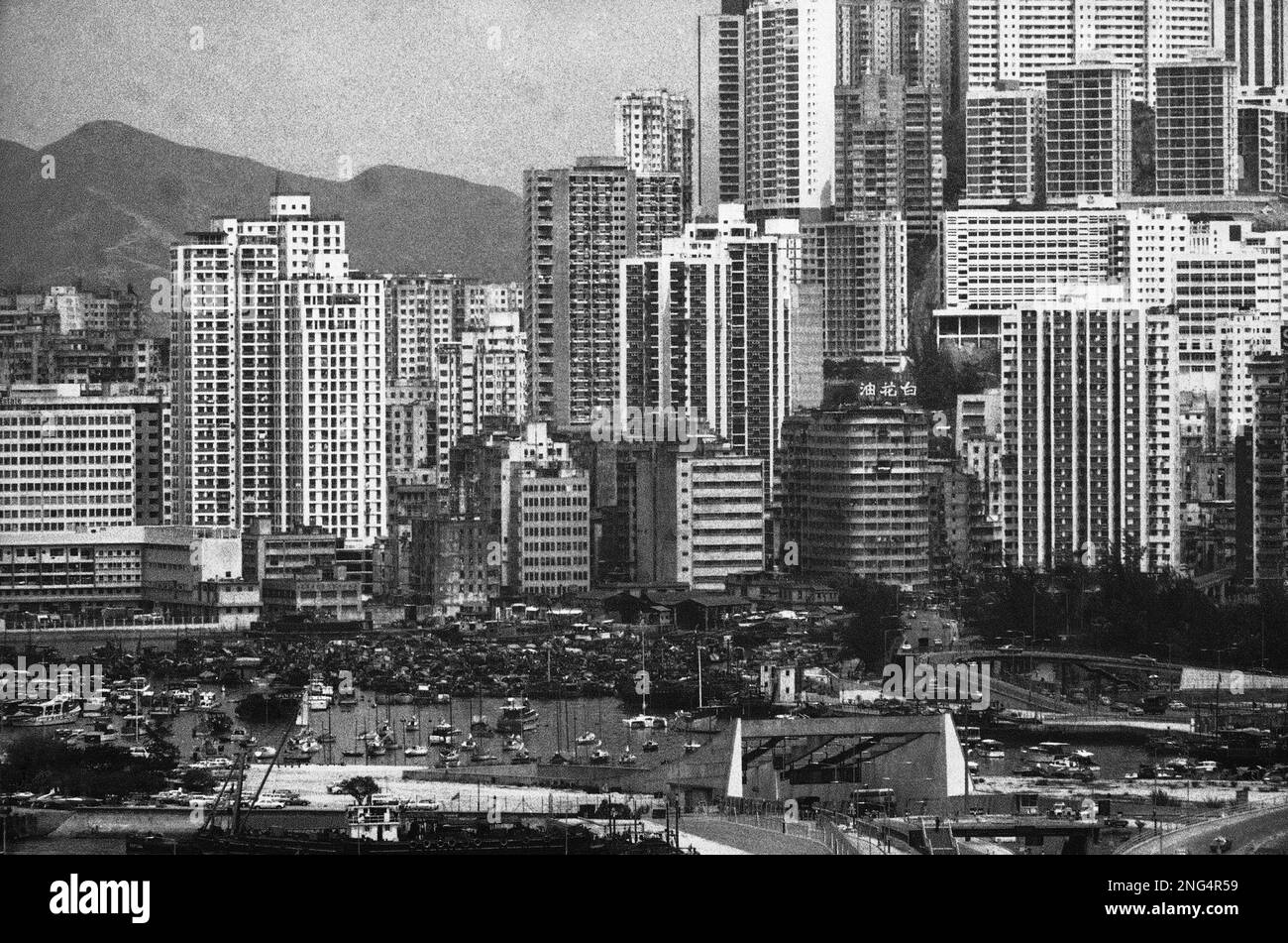 General view Hong Kong with boats tide up at the typhoon shelter at ...