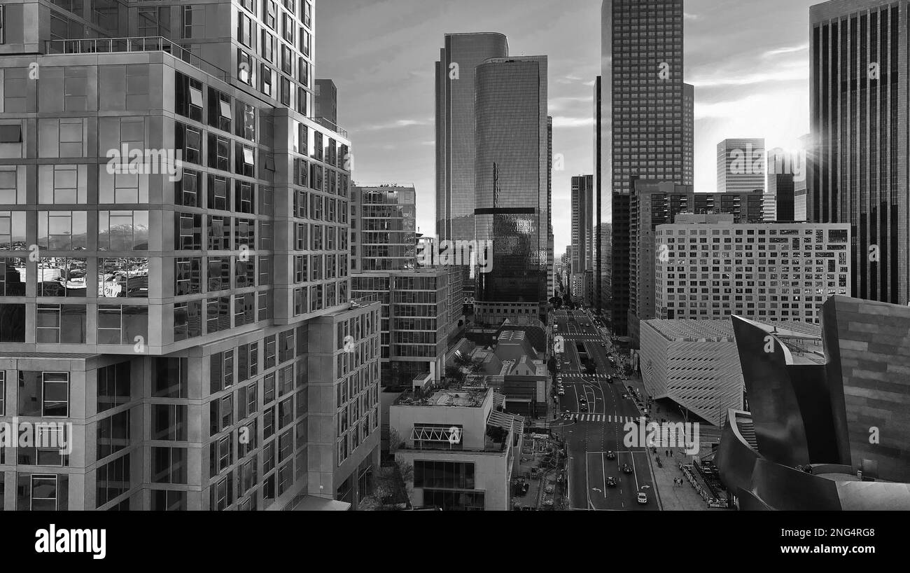 Los Angels city center. Los angeles aerial view, with drone. Los ...