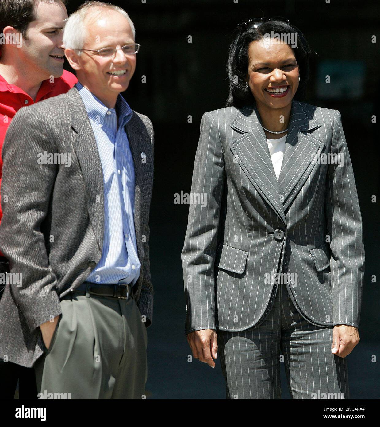 U.S. Secretary of State Condoleezza Rice, right, smiles along with ...