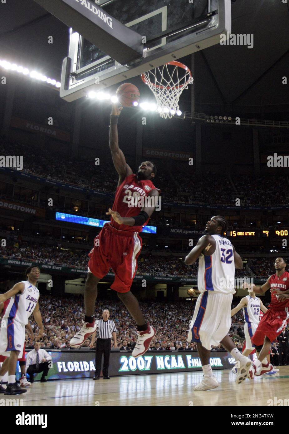 Ohio State center Greg Oden elevates against Florida during the Final ...