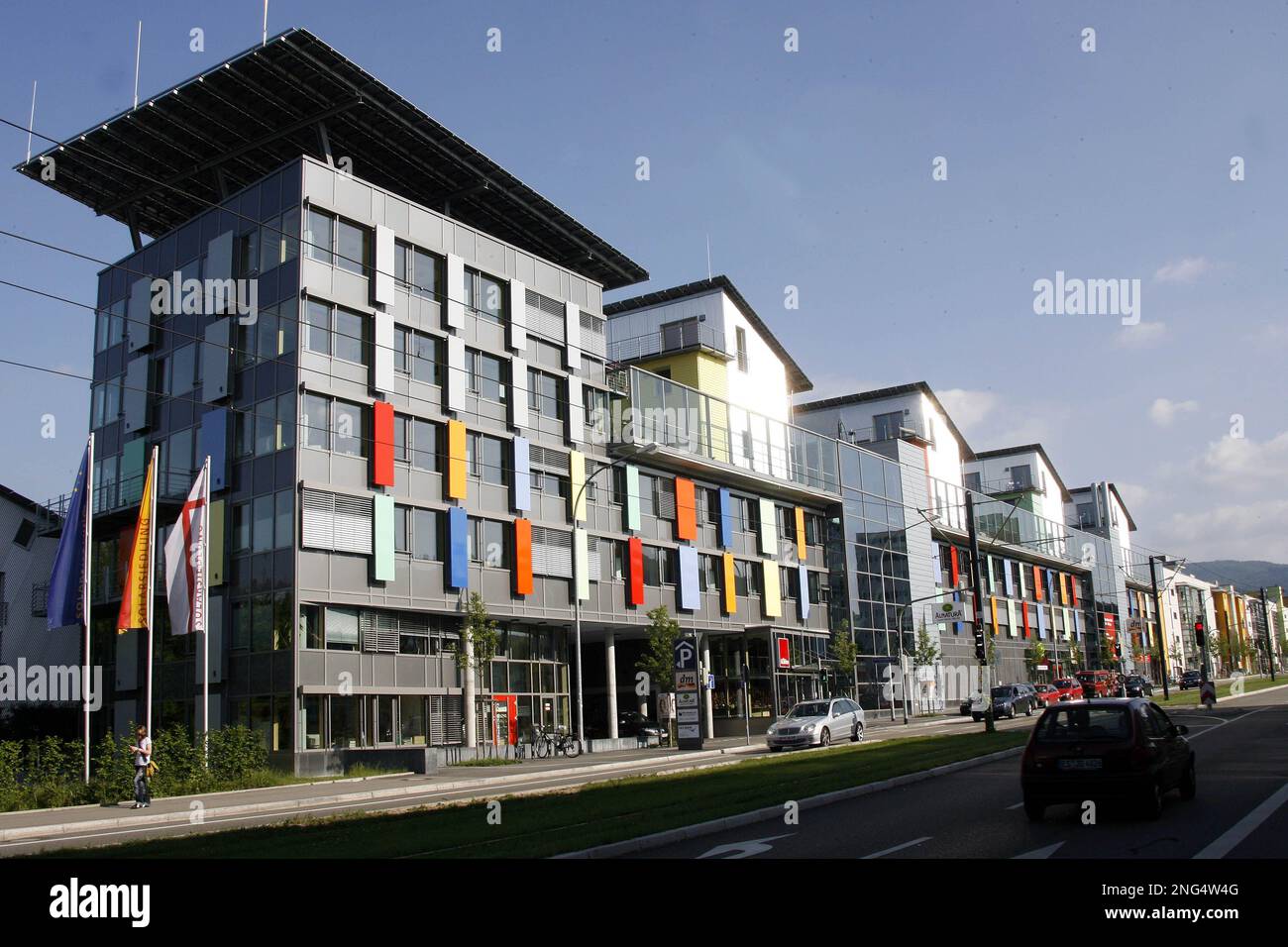 Exterior view of the Sonnenschiff (Solar Ship) community center in ...