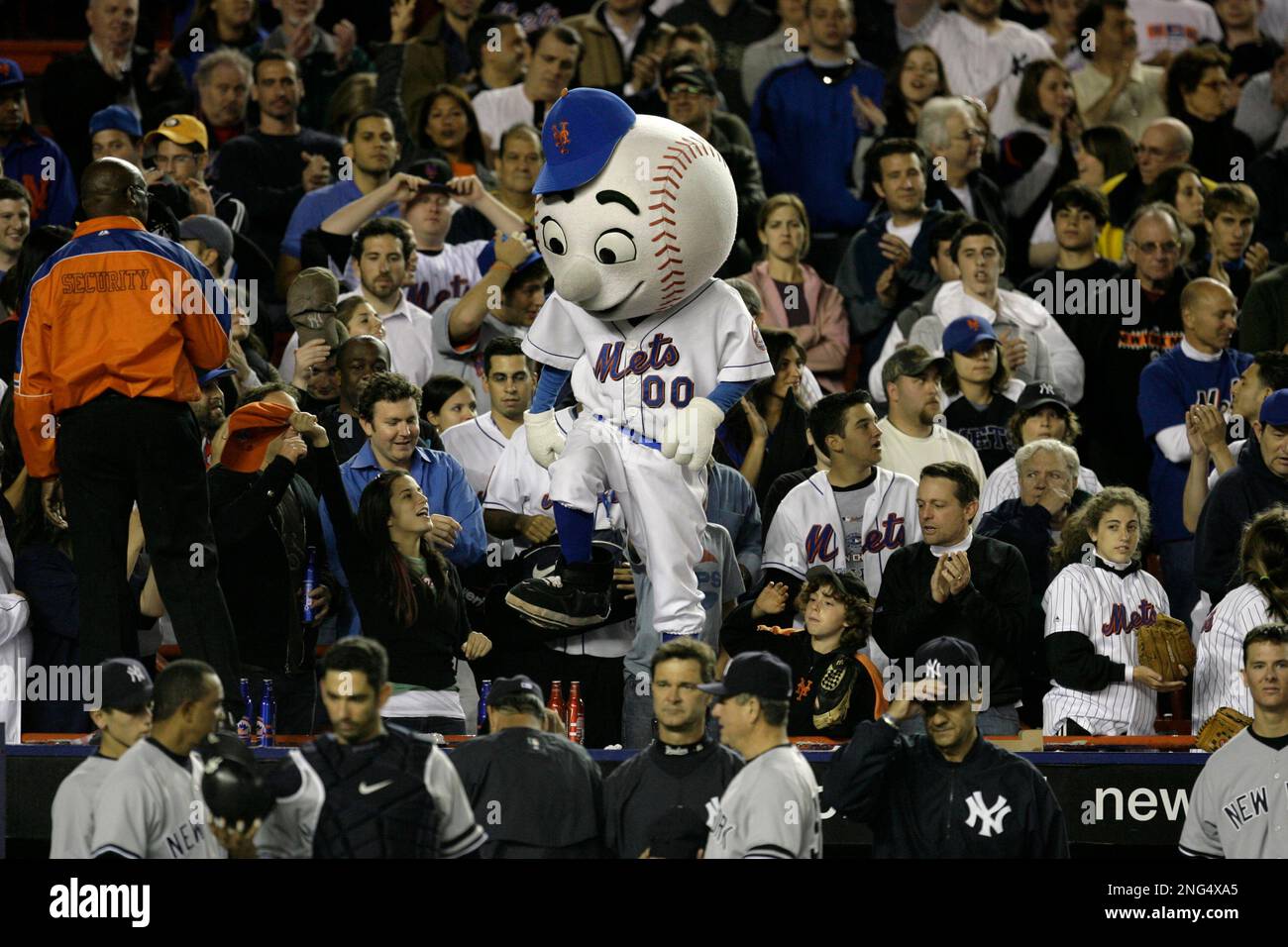 The New York Mets mascot, Mr. Met, mingles in the stands during an ...