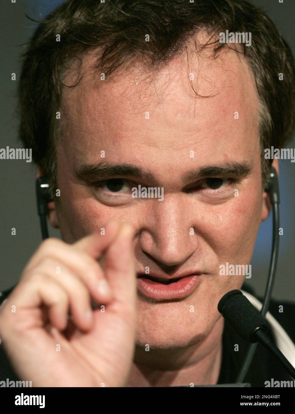 American director Quentin Tarantino gestures while speaking during a ...