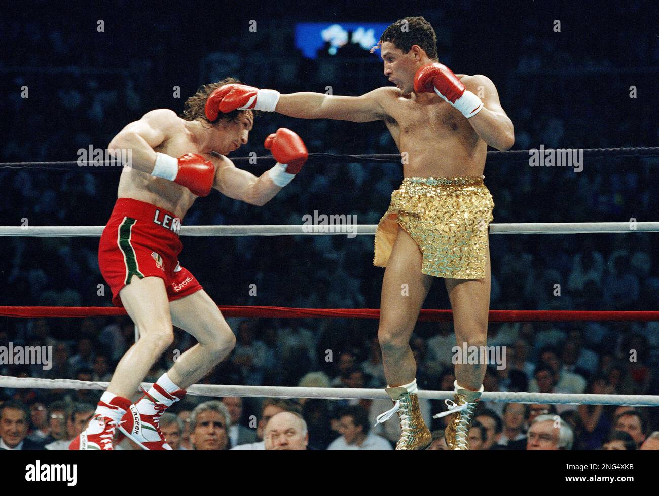 Hector Camacho, right, throws a punch at Ray Mancini during their WBO ...