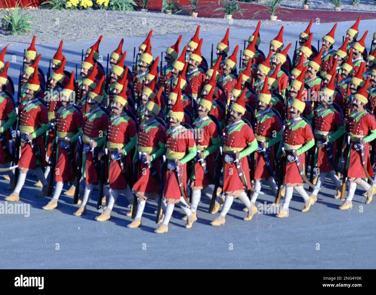 Iranian Army troops dressed as Persian warriors of the past, parade ...