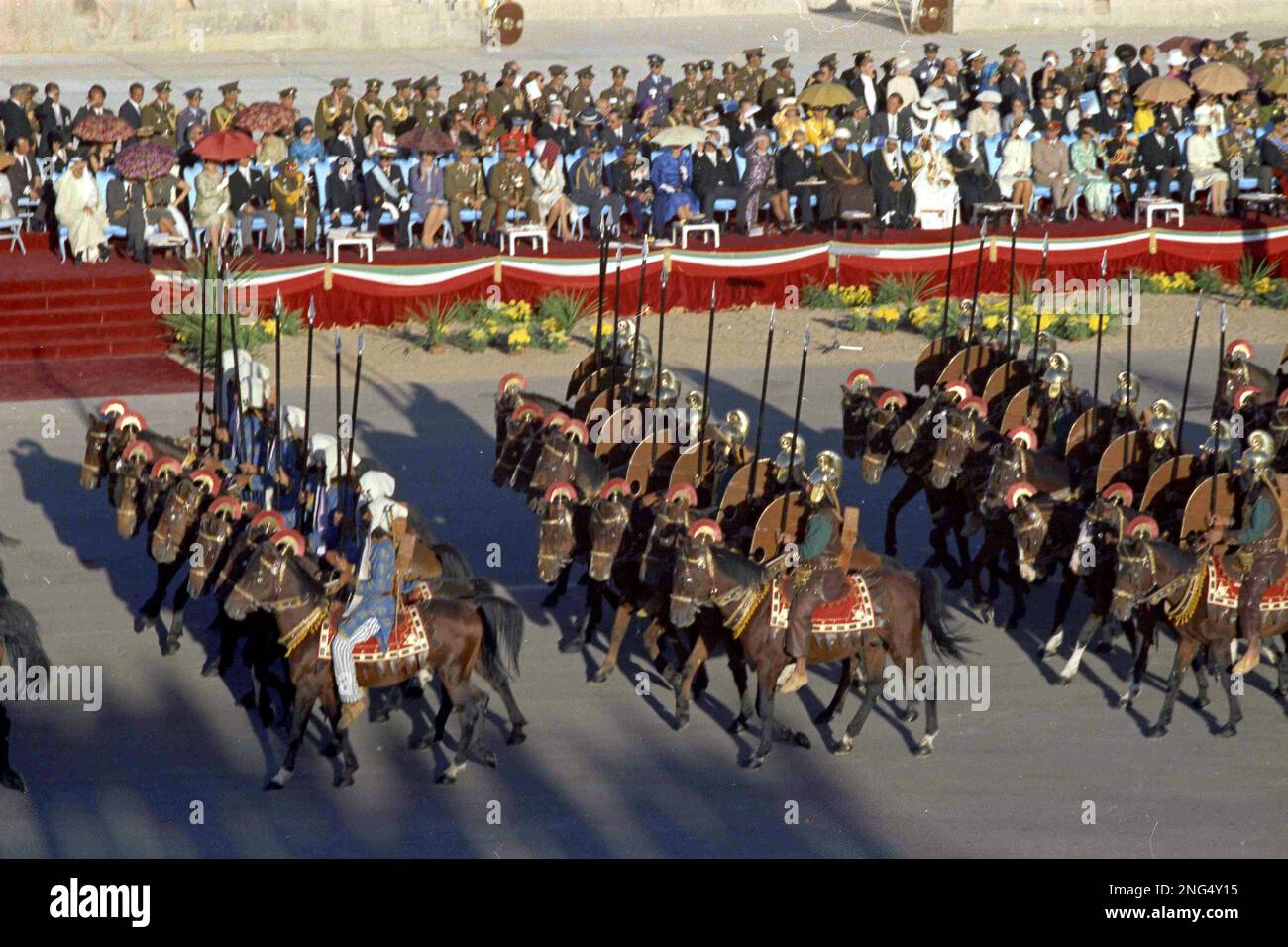 Mounted Iranian Army troops dressed as Persian warriors of the past ...