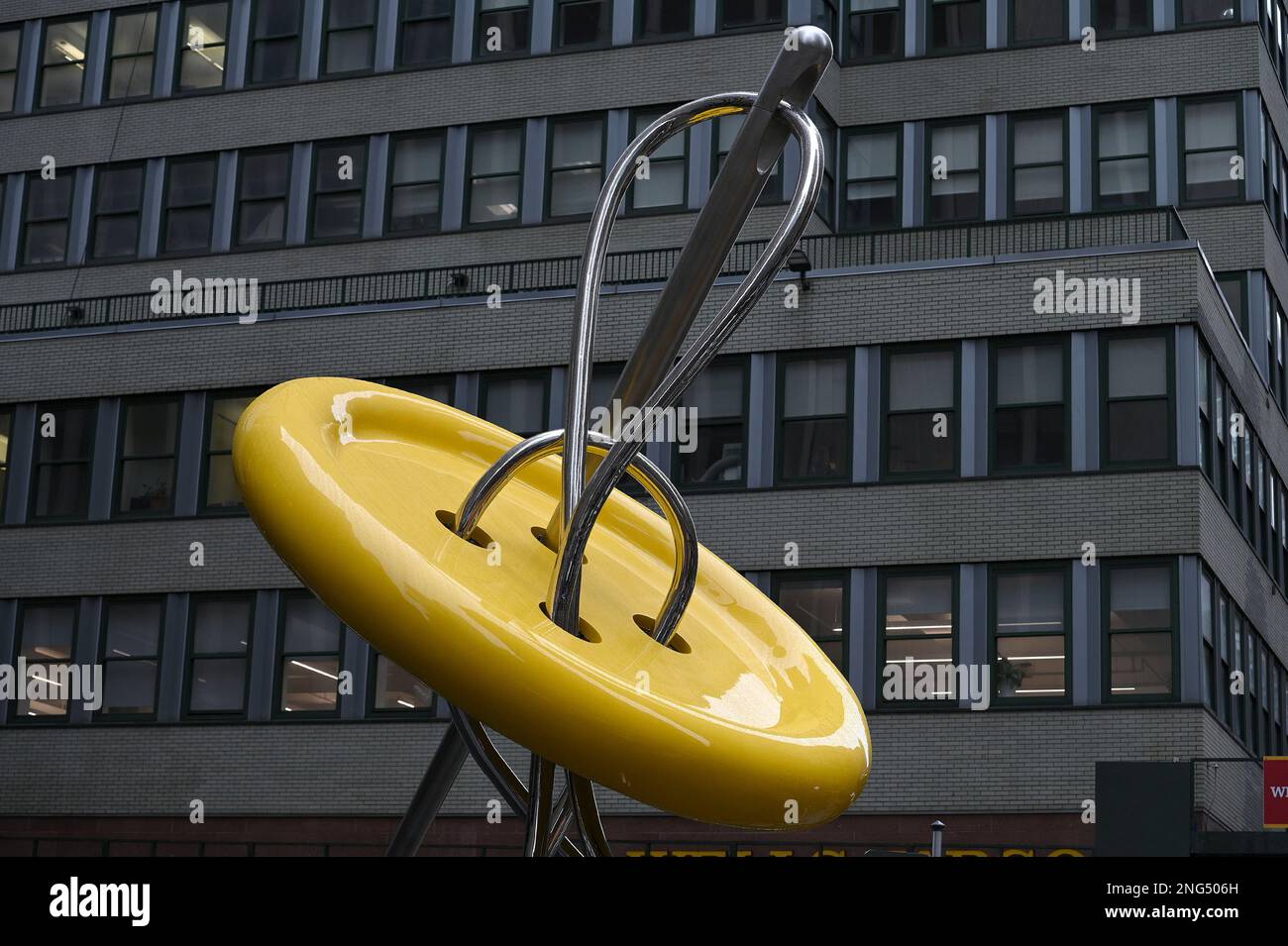 New York, USA. 17th Feb, 2023. View of the new giant ‘button' sculpture ...