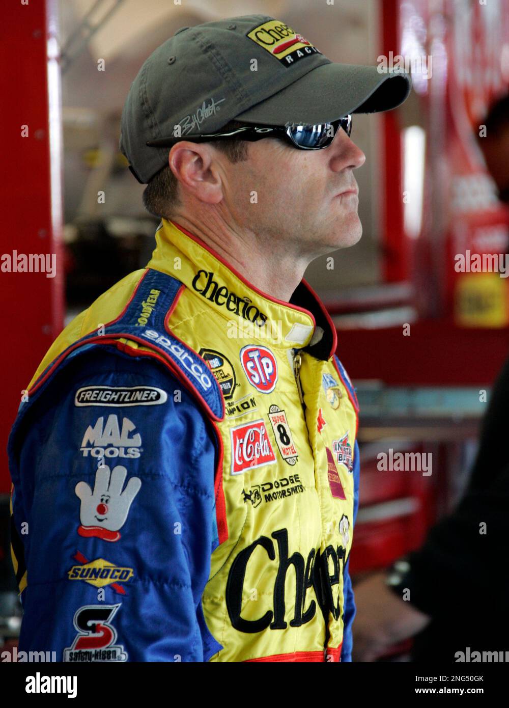 Bobby Labonte is shown in the garage area during practice for the ...