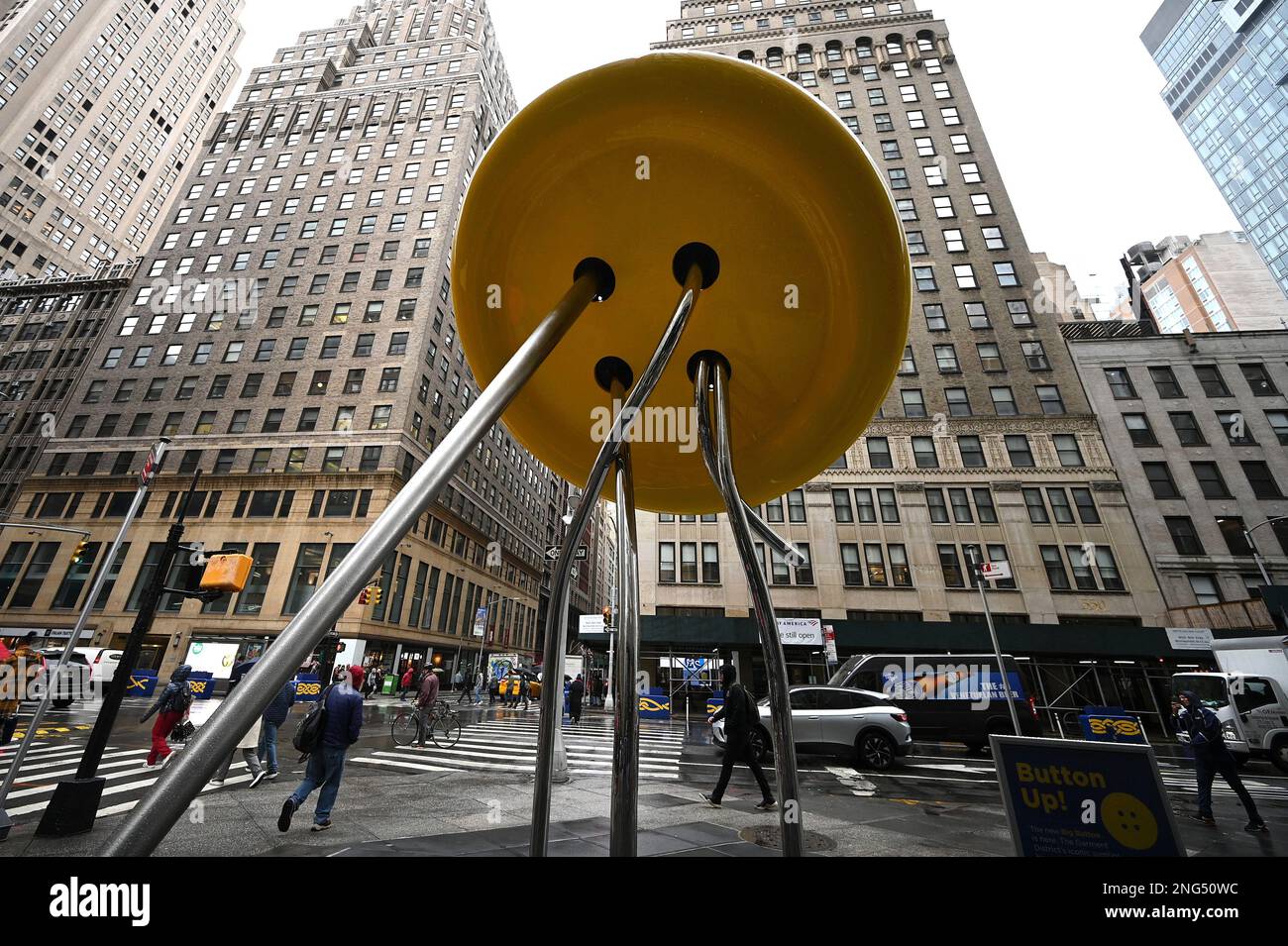 New York, USA. 17th Feb, 2023. View of the new giant ‘button' sculpture ...