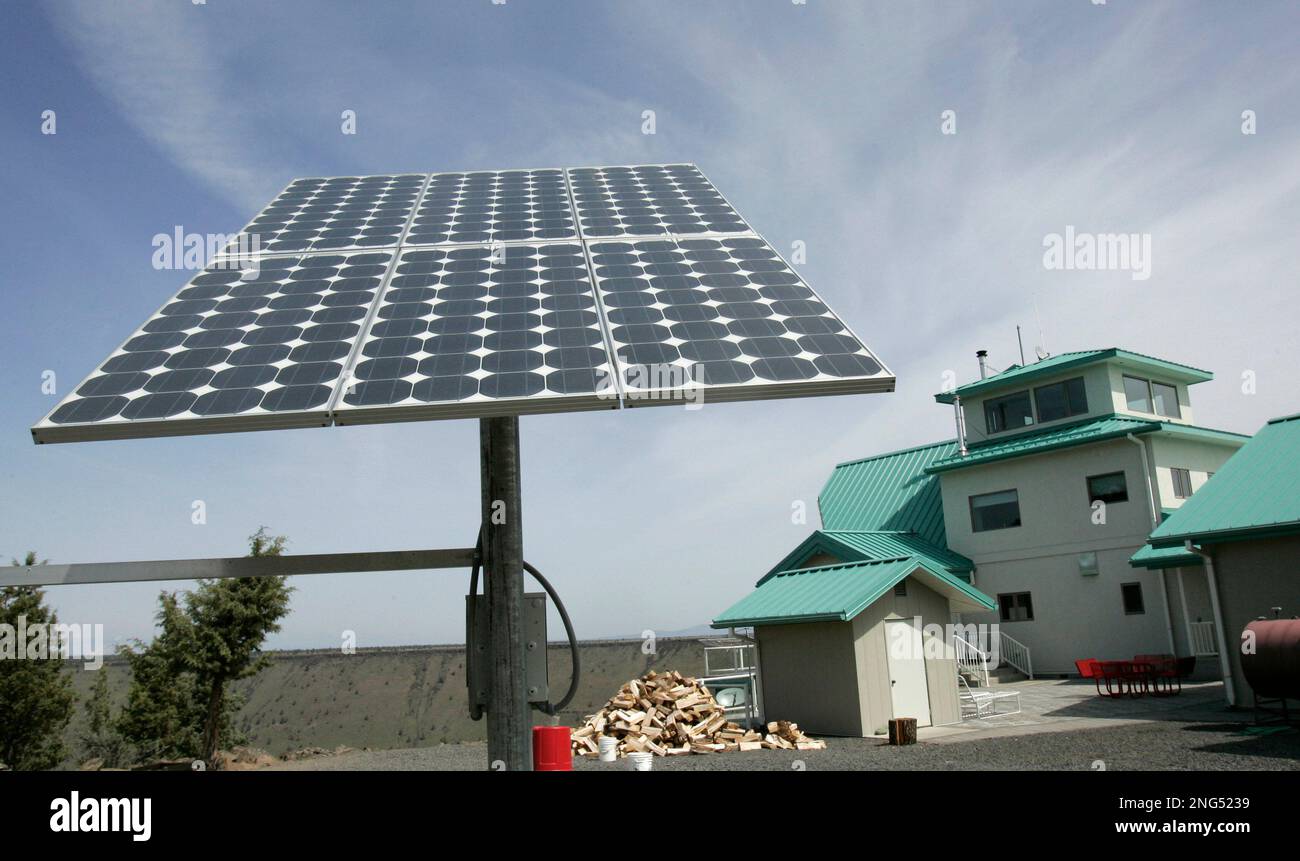 A solar panel provides power for a home at the Three Rivers ...